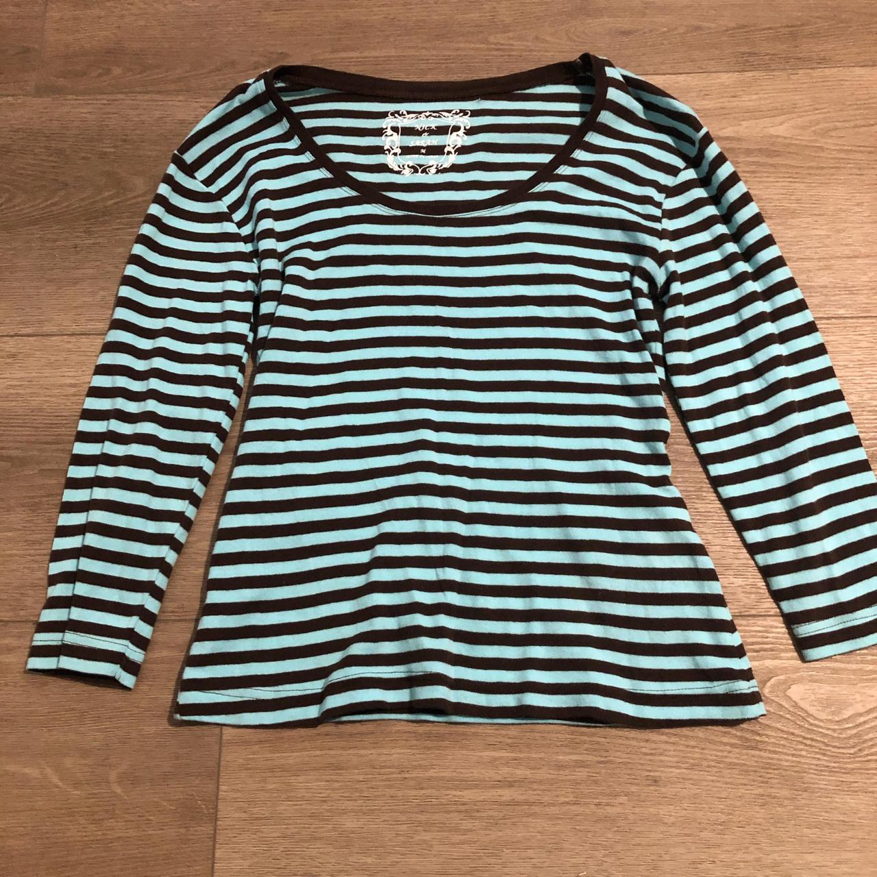 Blue and brown striped long sleeve #y2k #stripes... - Depop