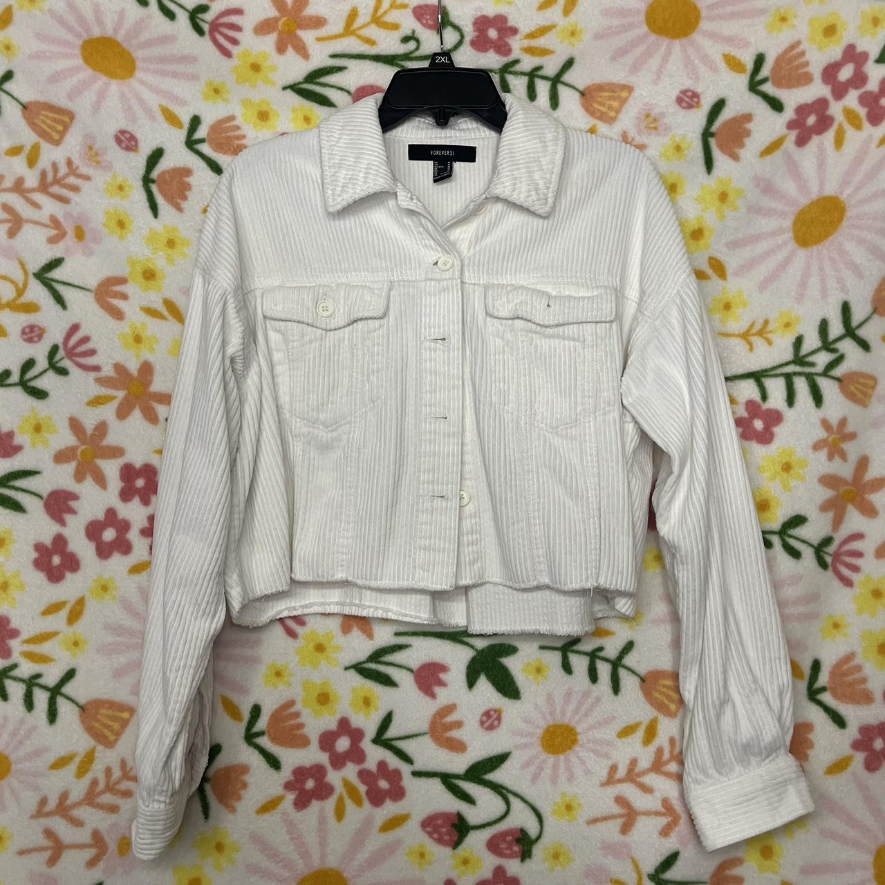 White corduroy cropped jacket from Forever 21 size M - Depop