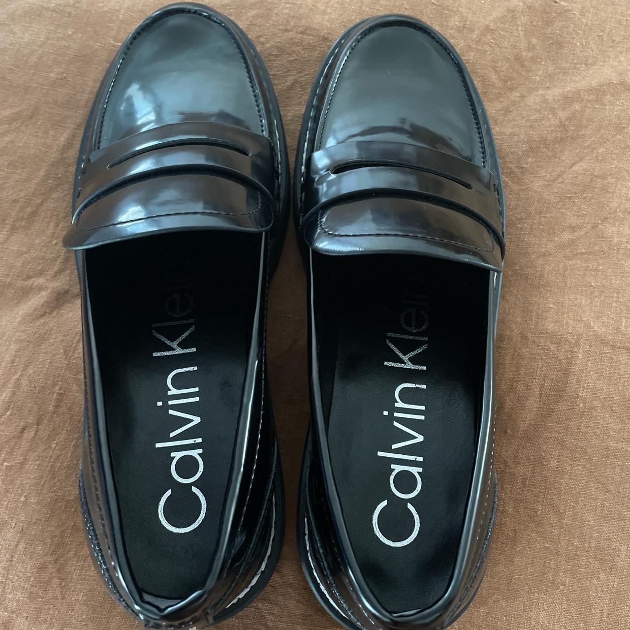 Calvin Klein Black Patent Loafers, Ladies, US Size... - Depop