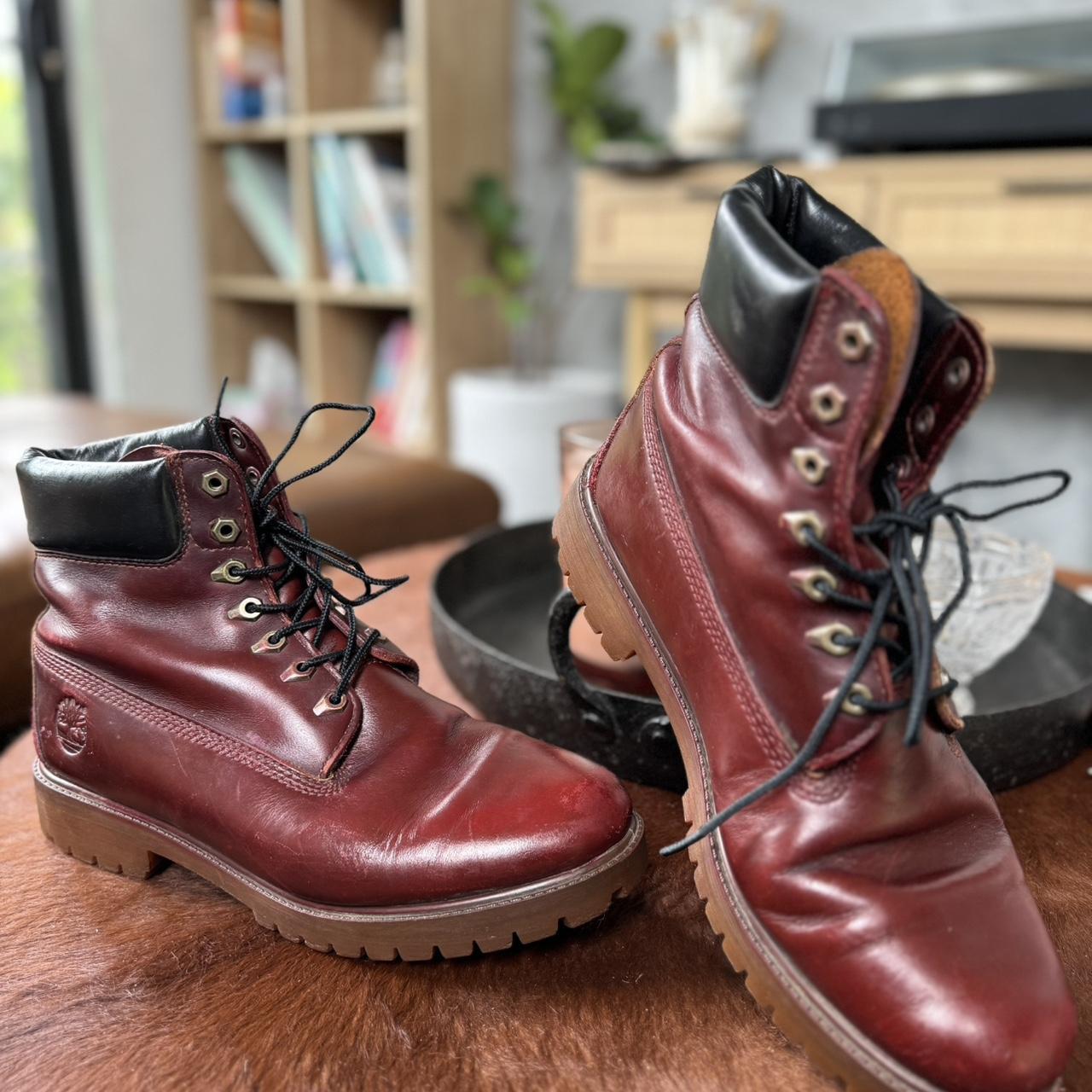 9 Au / 43 eu Men’s Wide Timberland Burgundy Boots... - Depop