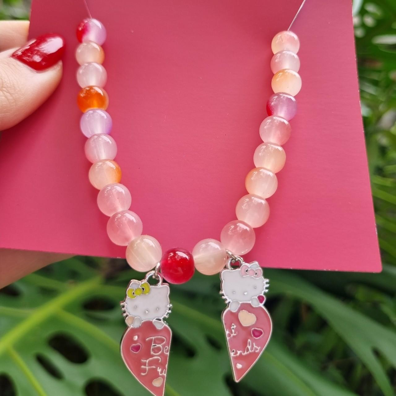Hello Kitty Best Friend Charm Pink Bead Bracelet - Depop