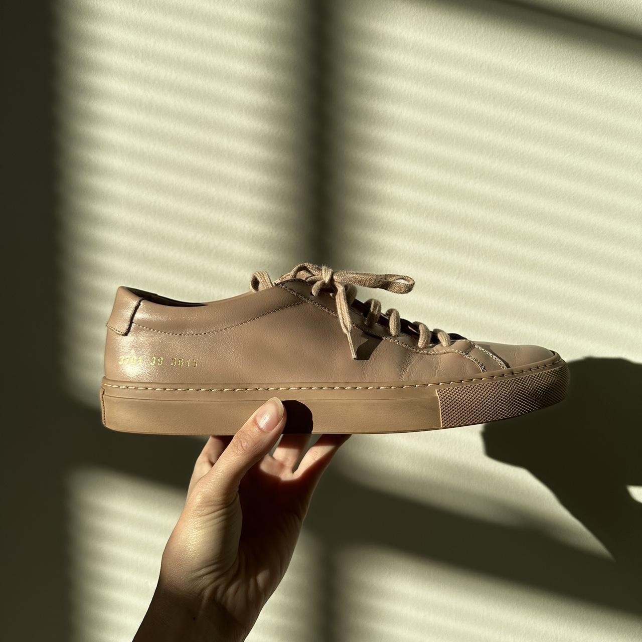 Common Projects Women's Tan and Pink Trainers | Depop