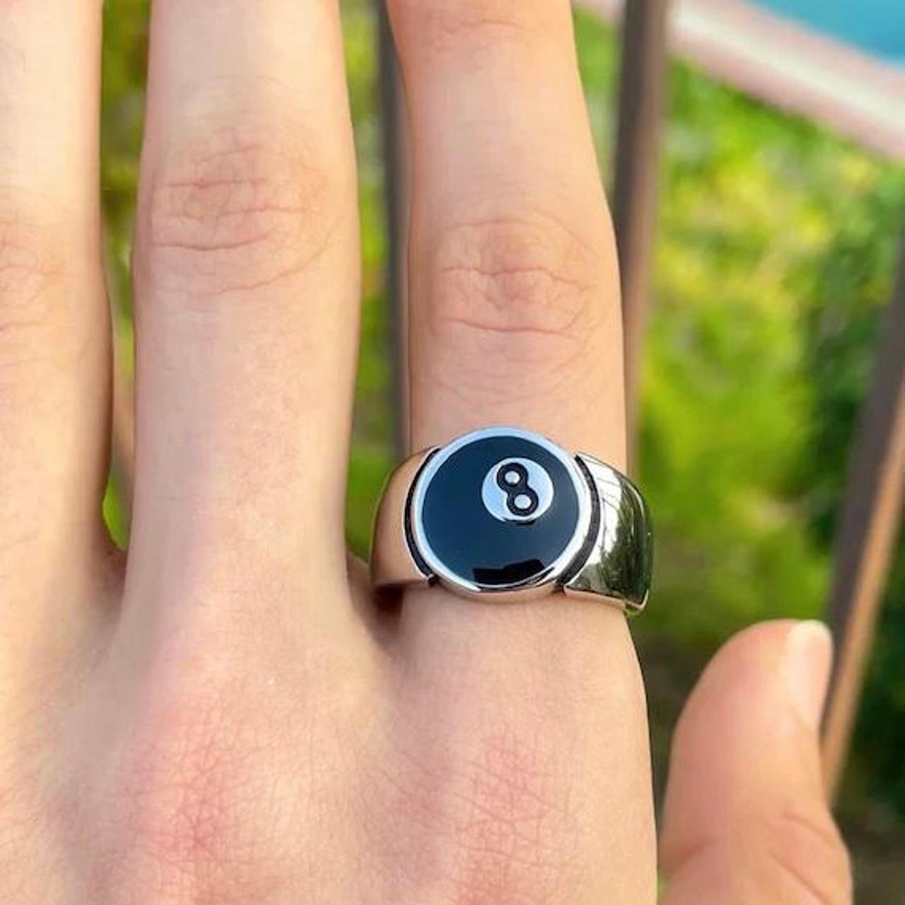 stylish vintage 8 ball ring/mf doom ring set - Depop