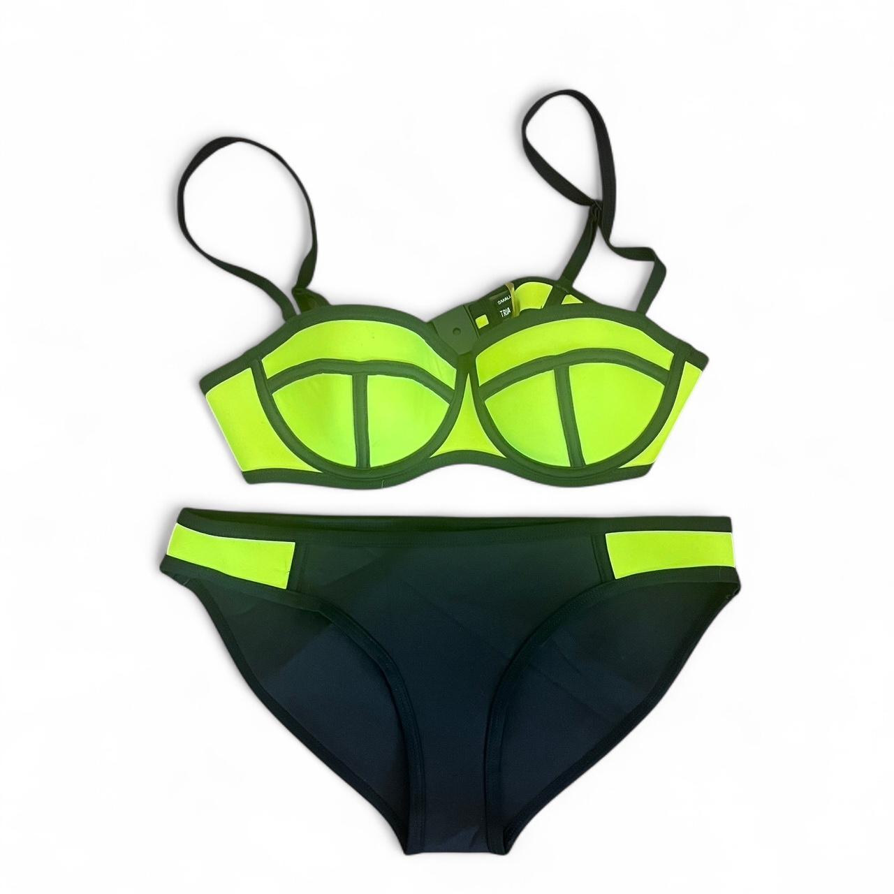 Triangl black and green neon bikini set Size small... | Depop
