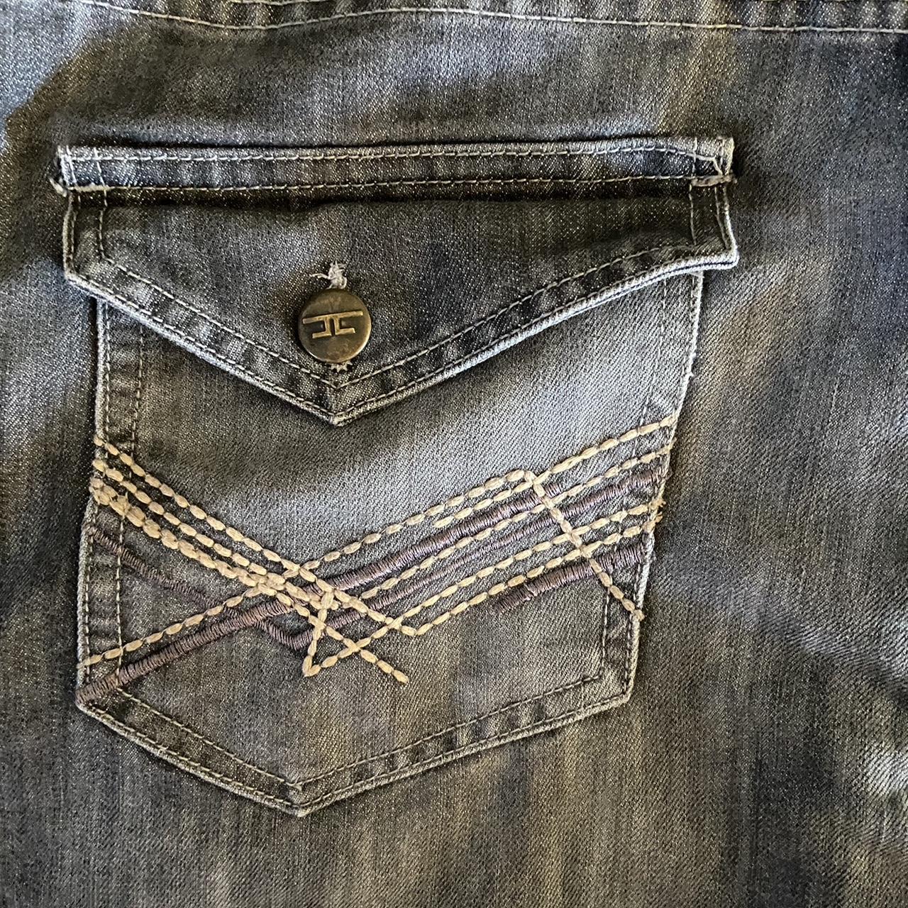 grey baggy jeans, back pocket embroidery design,... - Depop