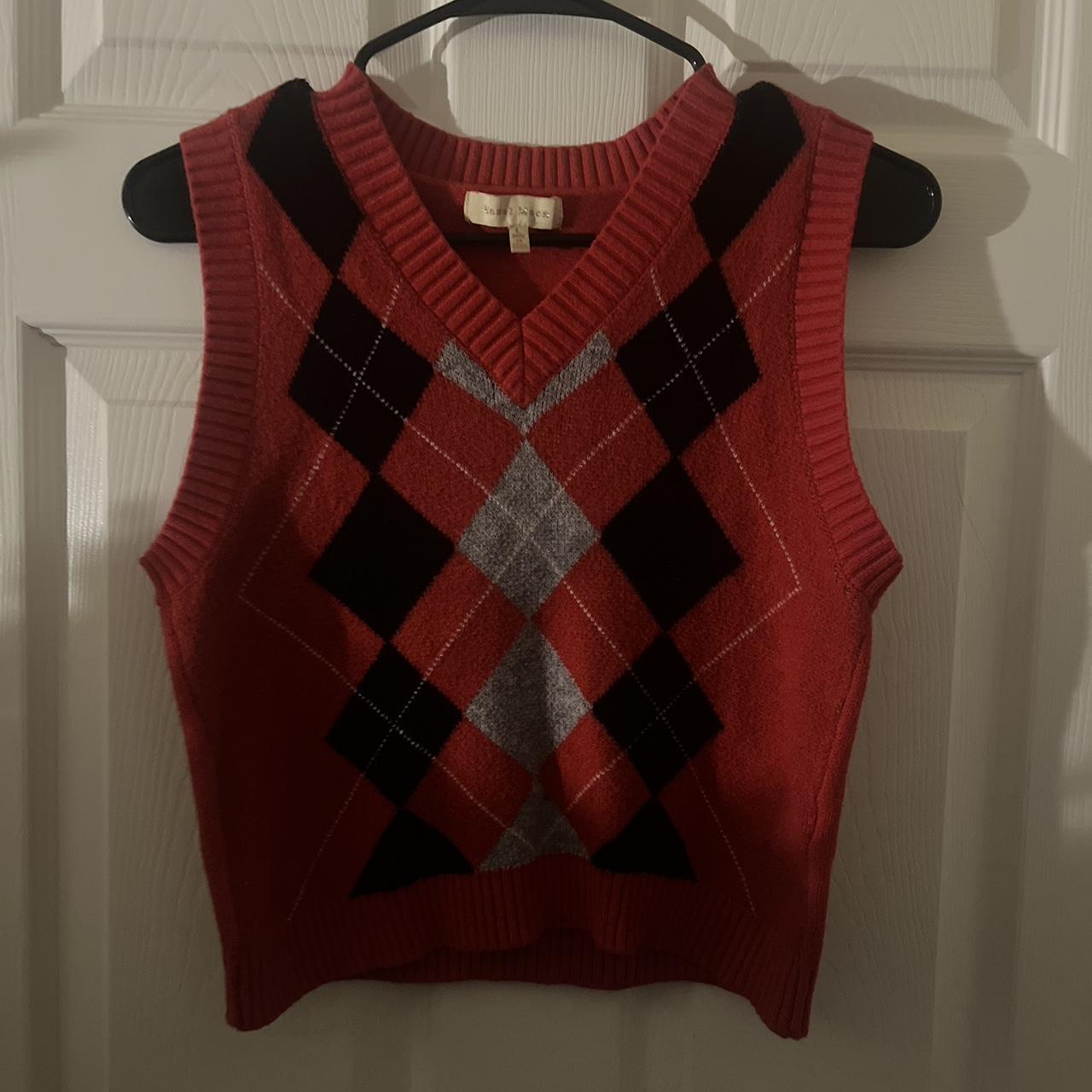 Red cropped Argyle sweater vest #indie #kidcore - Depop