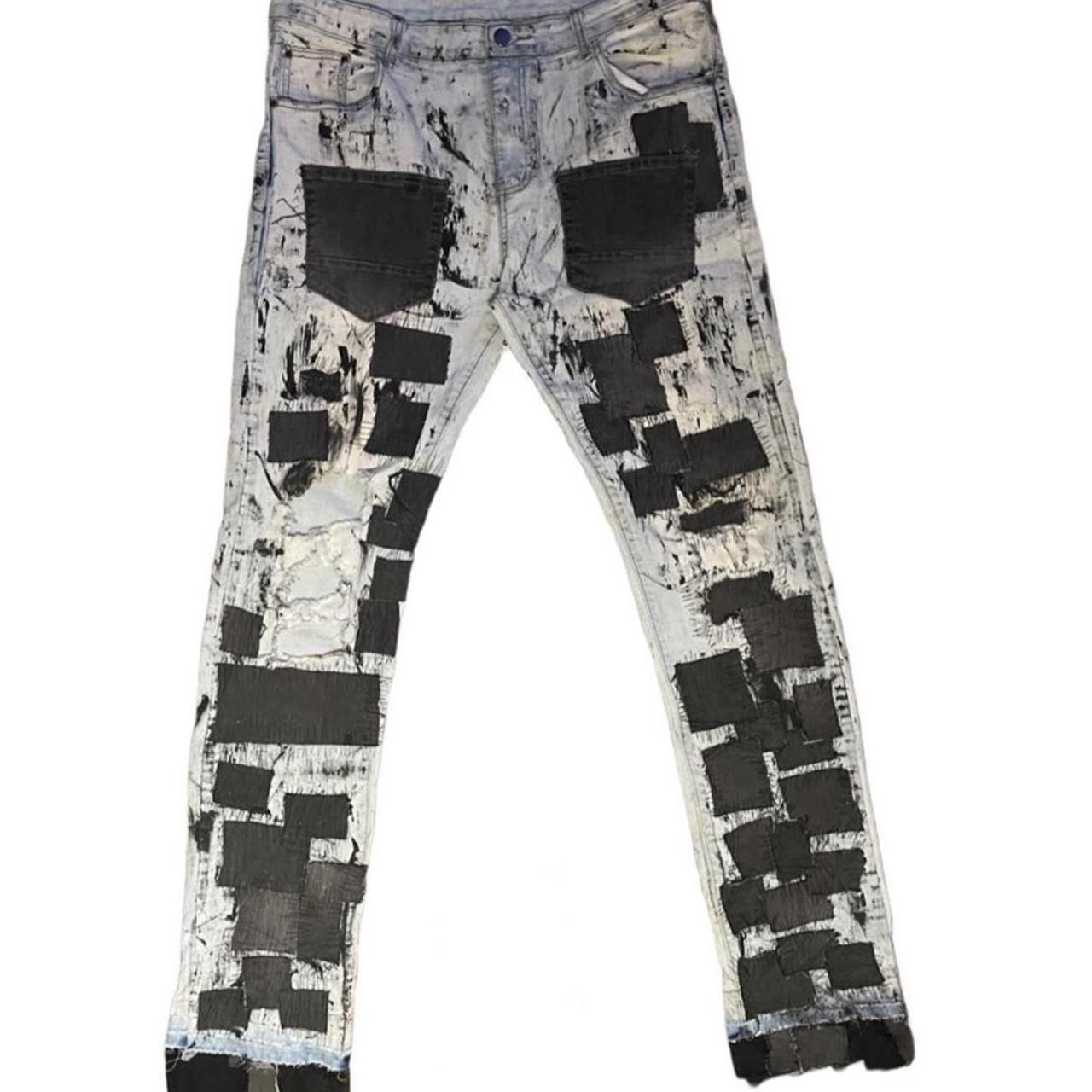 Patchwork crust punk inspired slightly stacked denim... - Depop