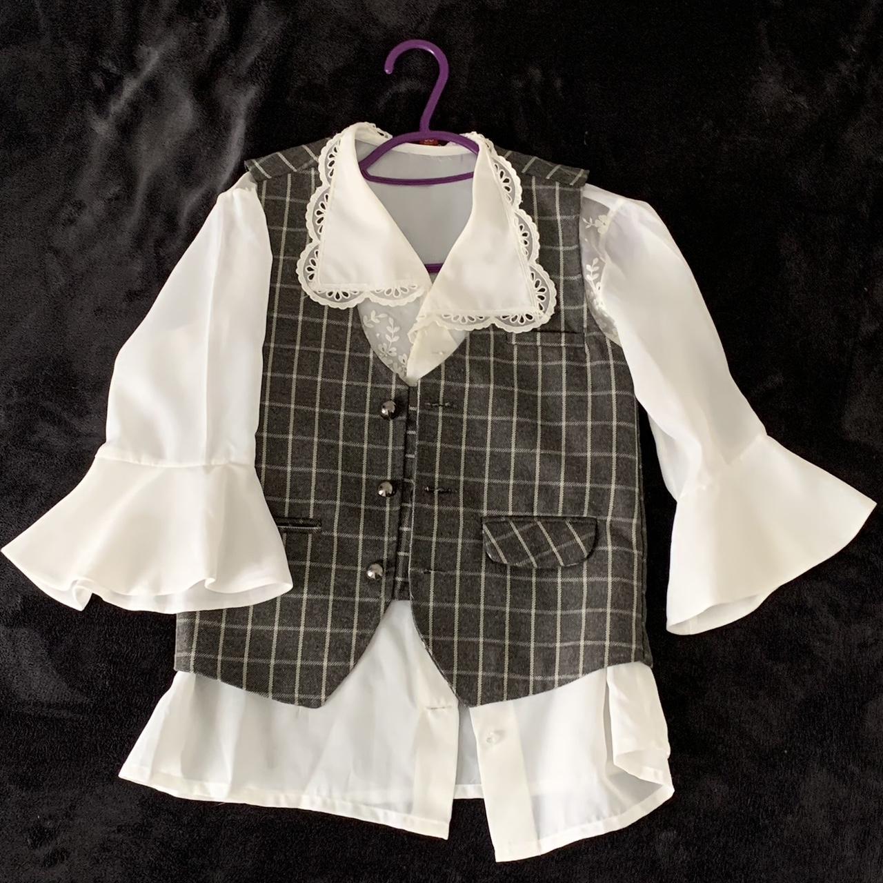 adorable white button up and vest combo. Can be worn... - Depop