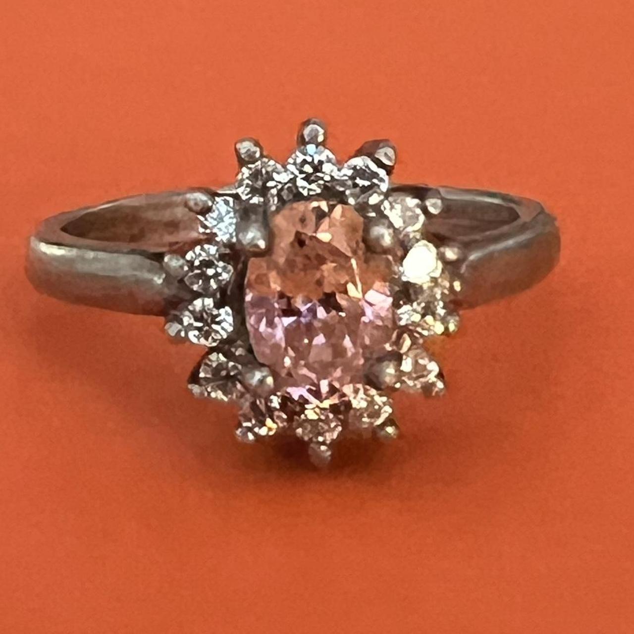 Pink Silver Ring with Lab Created CZ Stones - Size 8... - Depop