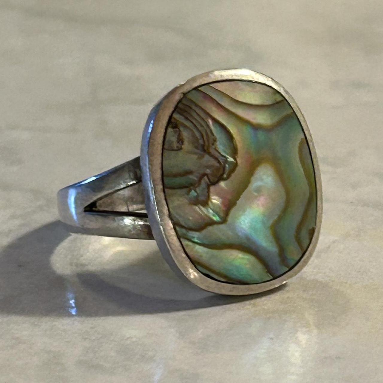 Vintage Sterling Silver Abalone Ring - Size... - Depop