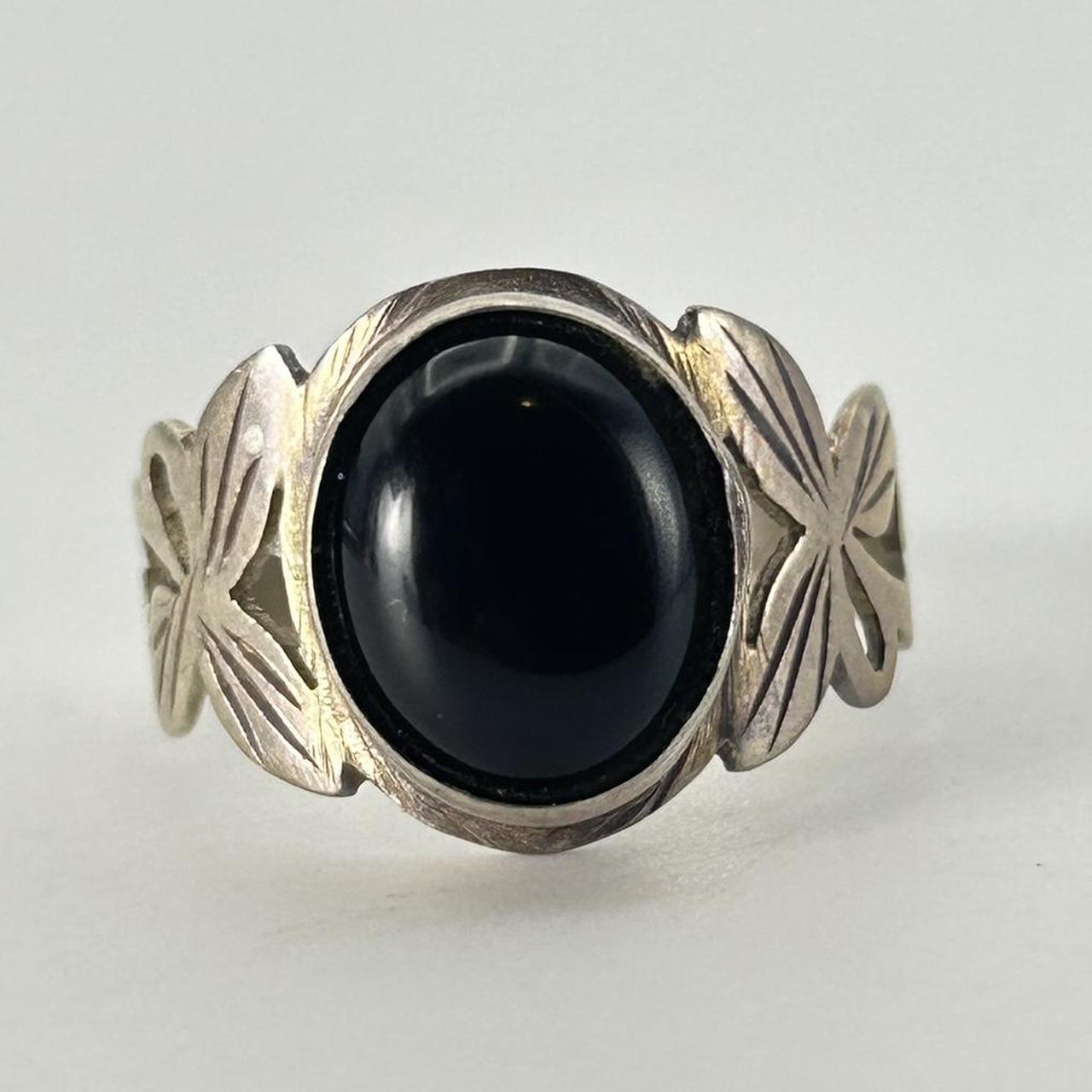 Vintage Black Onyx Ring Sterling Silver - Size... - Depop