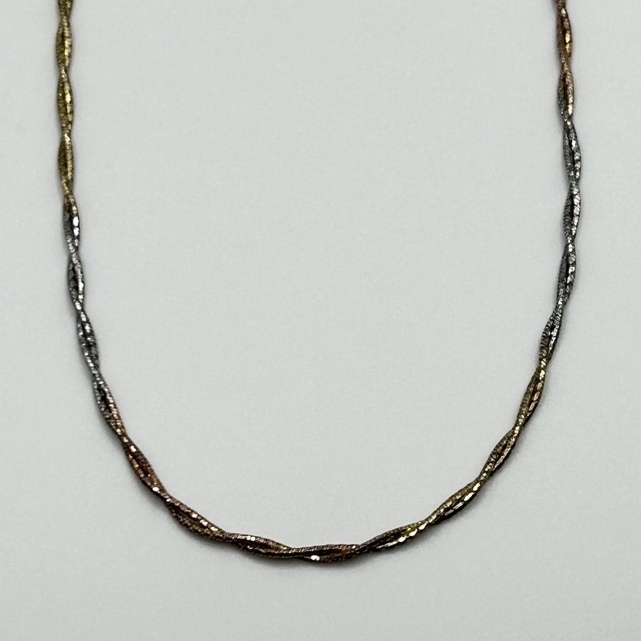 Thin Sterling Silver Chain with Yellow and Rose Gold... - Depop