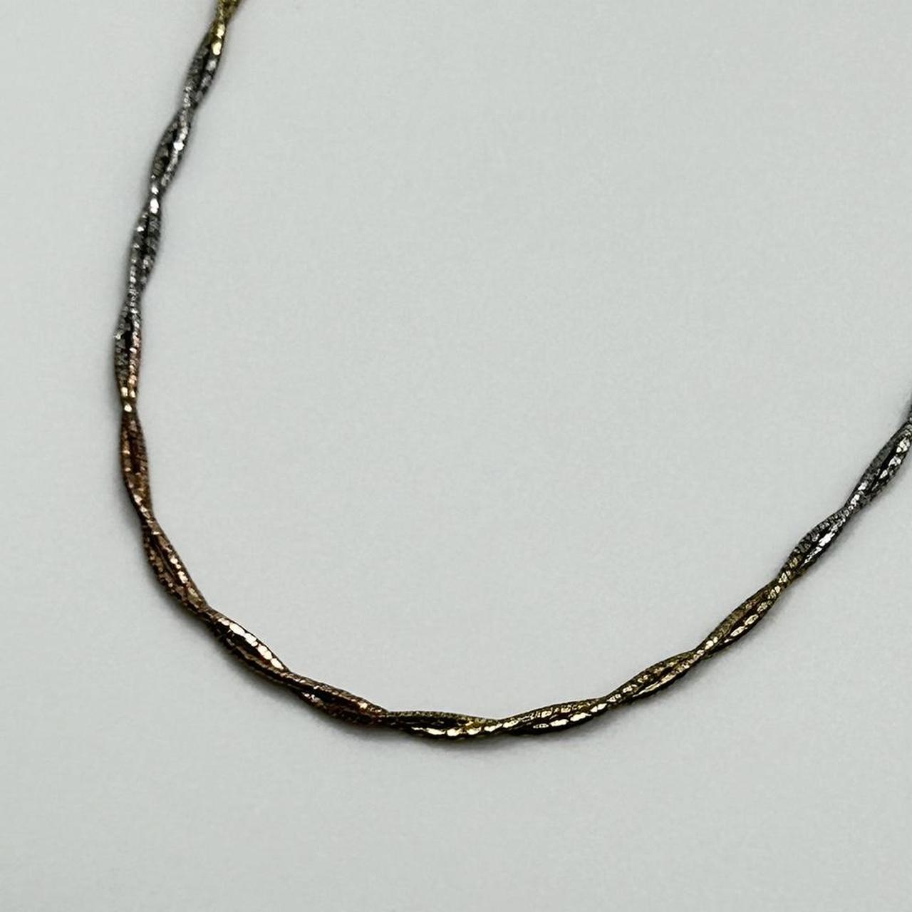 Thin Sterling Silver Chain with Yellow and Rose Gold... - Depop