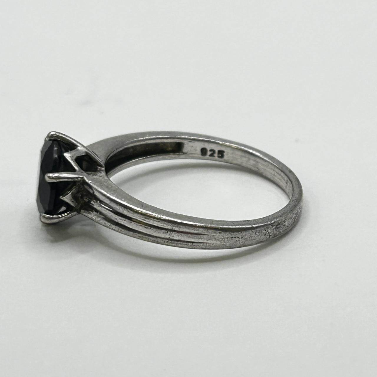 Faceted Black Onyx Ring Sterling Silver - Size... - Depop