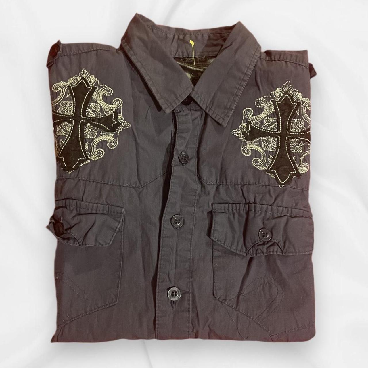 Affliction style button up Kids large , message... - Depop