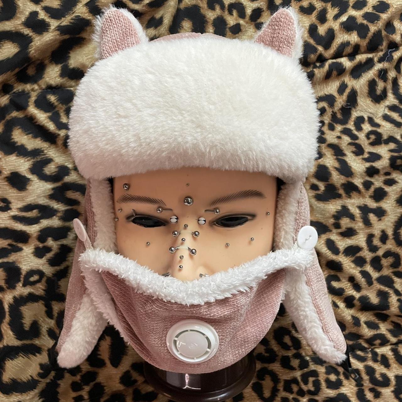 Pink ushanka with face mask included #ushanka... - Depop