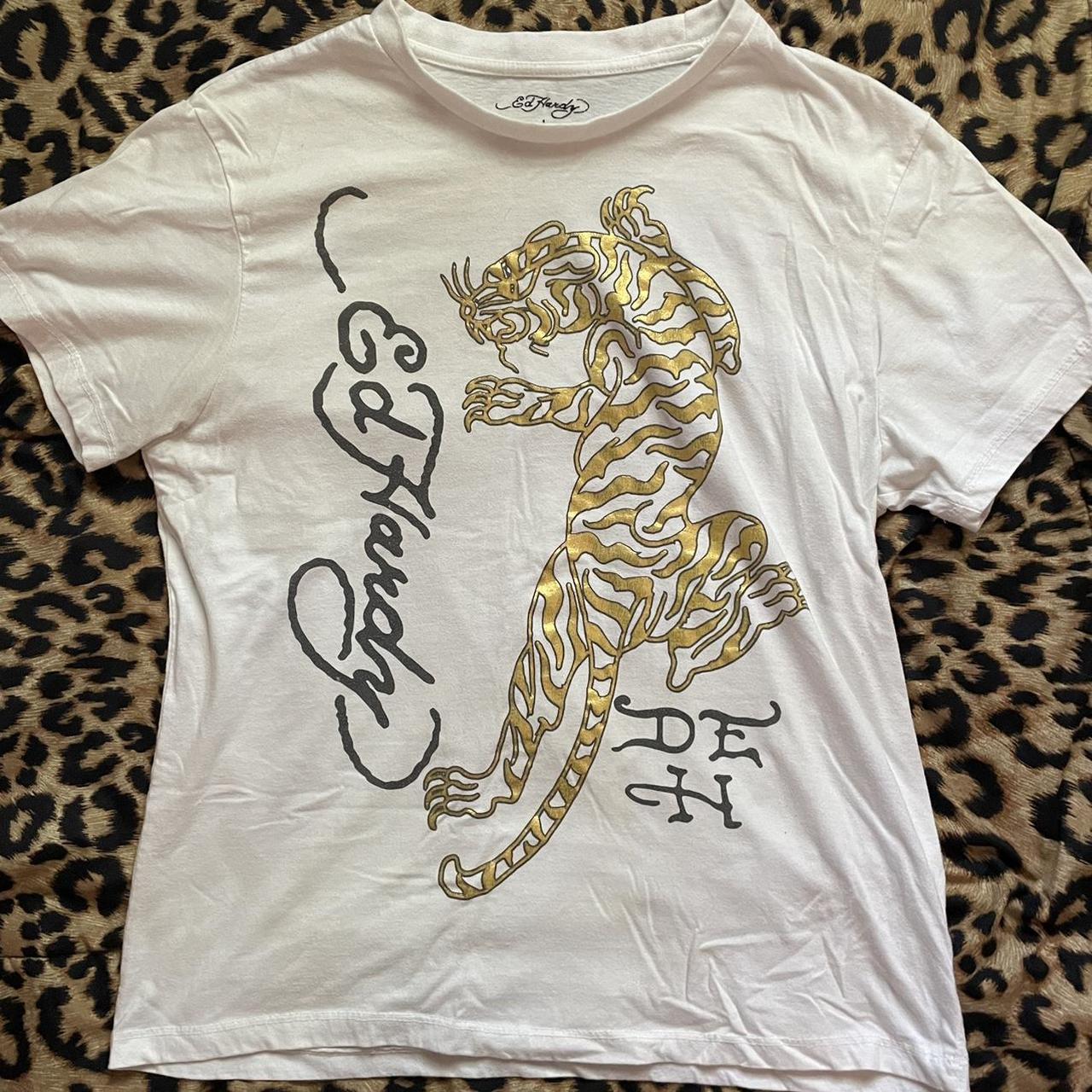 Ed Hardy Gold Tiger Tee #edhardy #y2k #emo... - Depop
