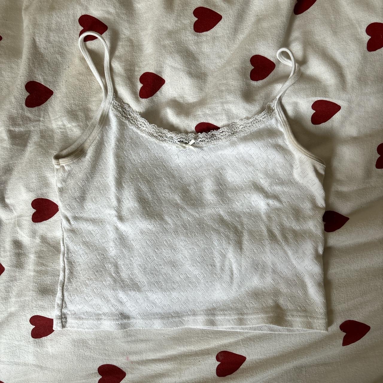 Super cute white tank heart detailing and a bow - Depop