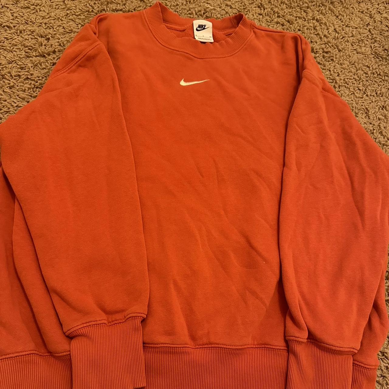 orange nike crewneck size small but fits slightly... - Depop