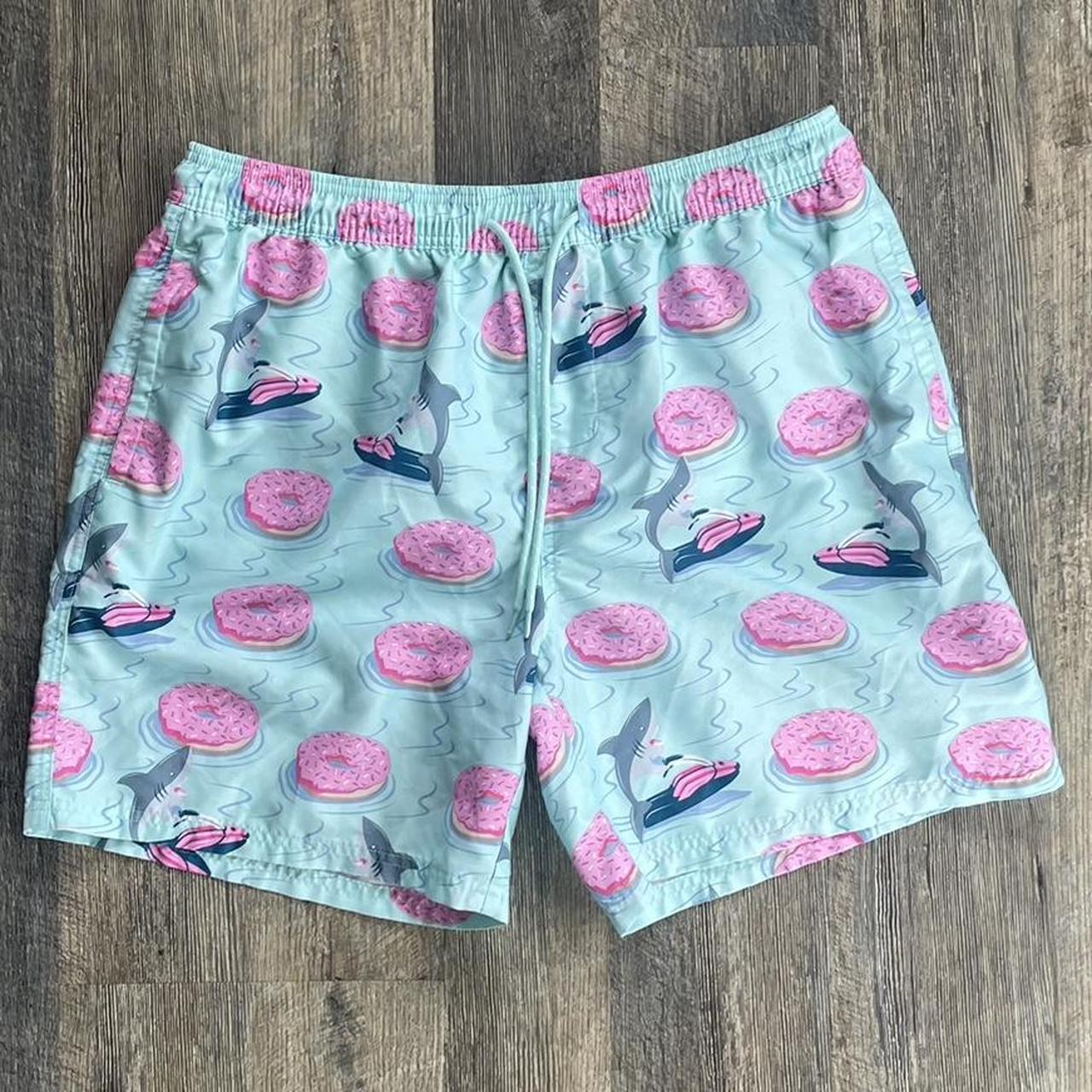 Shark on jet ski with donut swim trunks No signs of... - Depop