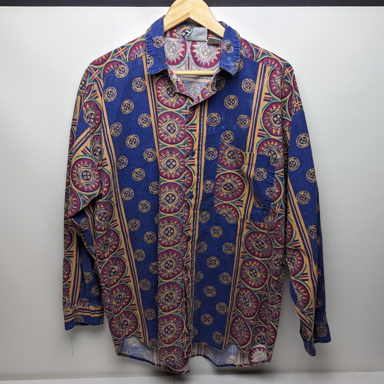 Vintage Gitano Art Pattern Long Sleeve Collar Shirt... - Depop
