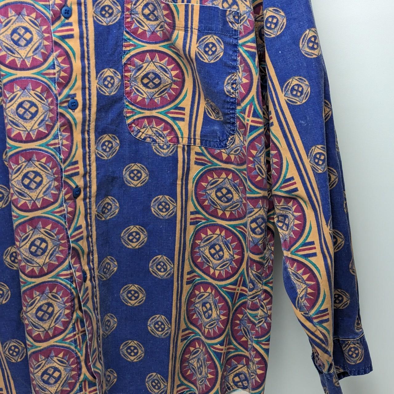Vintage Gitano Art Pattern Long Sleeve Collar Shirt... - Depop