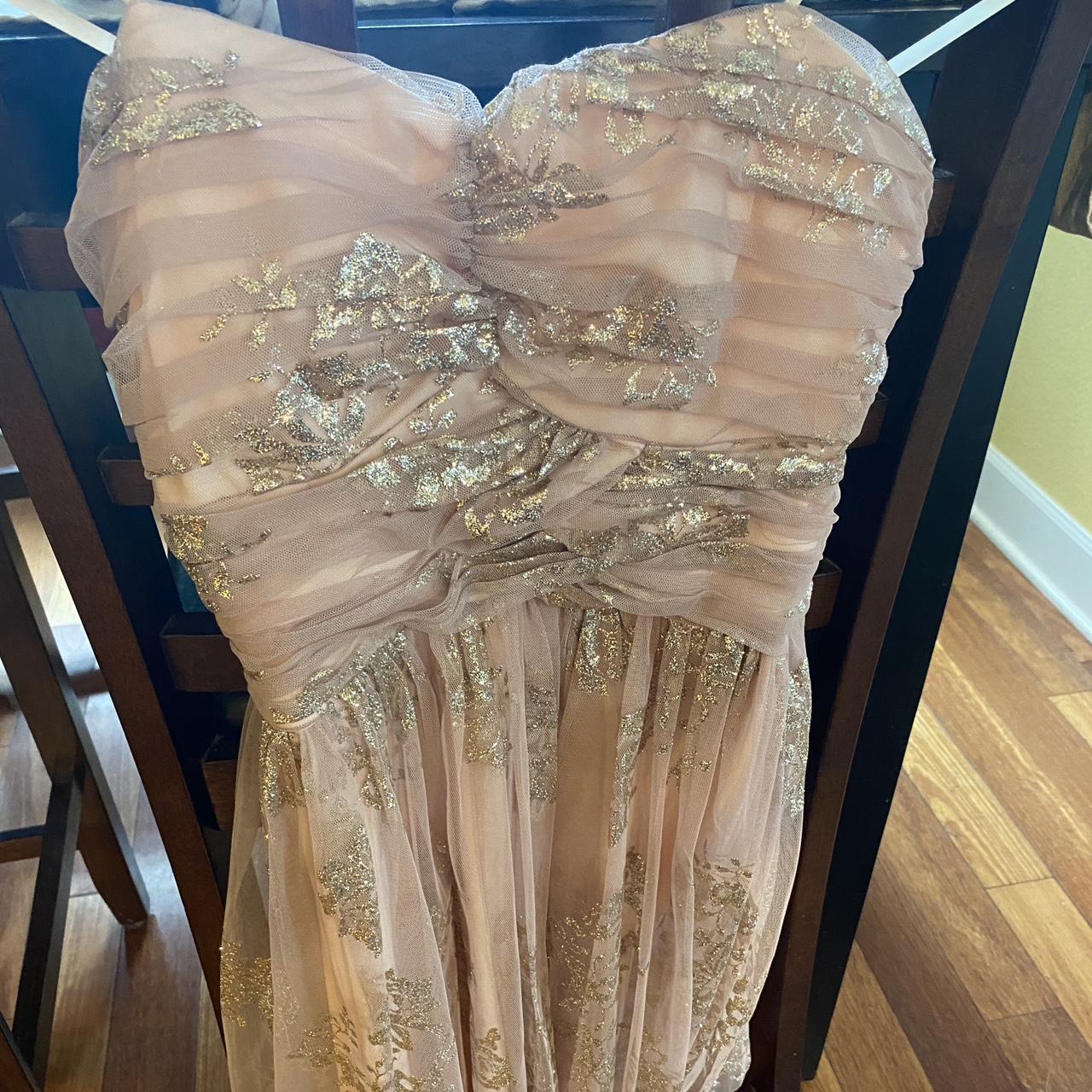 STRAPLESS PINK AND GOLD SIZE 5 HOCO/ PROM DRESS.... - Depop