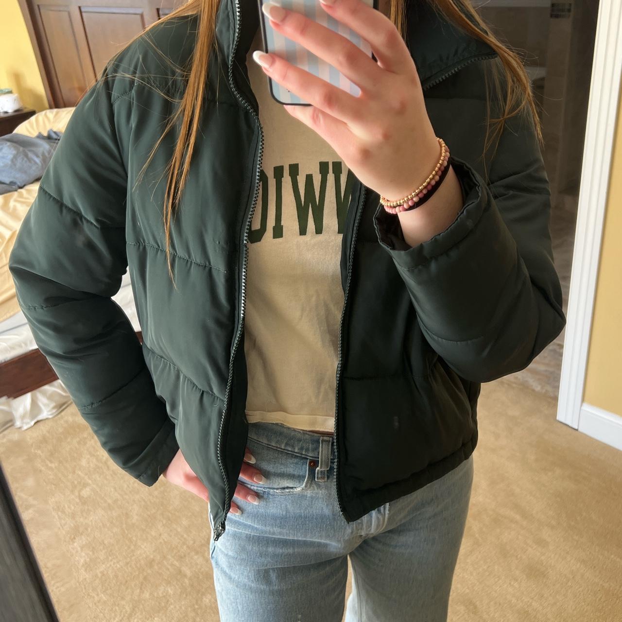 John Galt jacket Dark green cropped puffer... - Depop