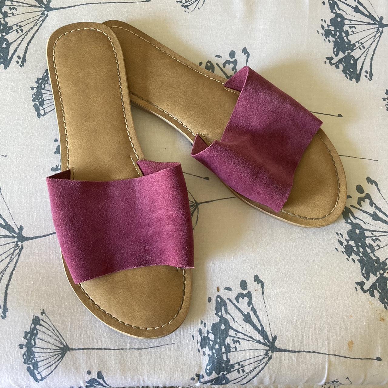 Pink Velvet leather Slides Marked women’s size nine... - Depop