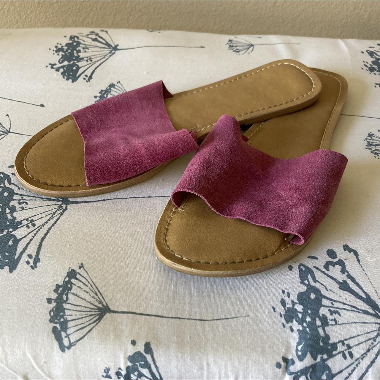 Pink Velvet leather Slides Marked women’s size nine... - Depop