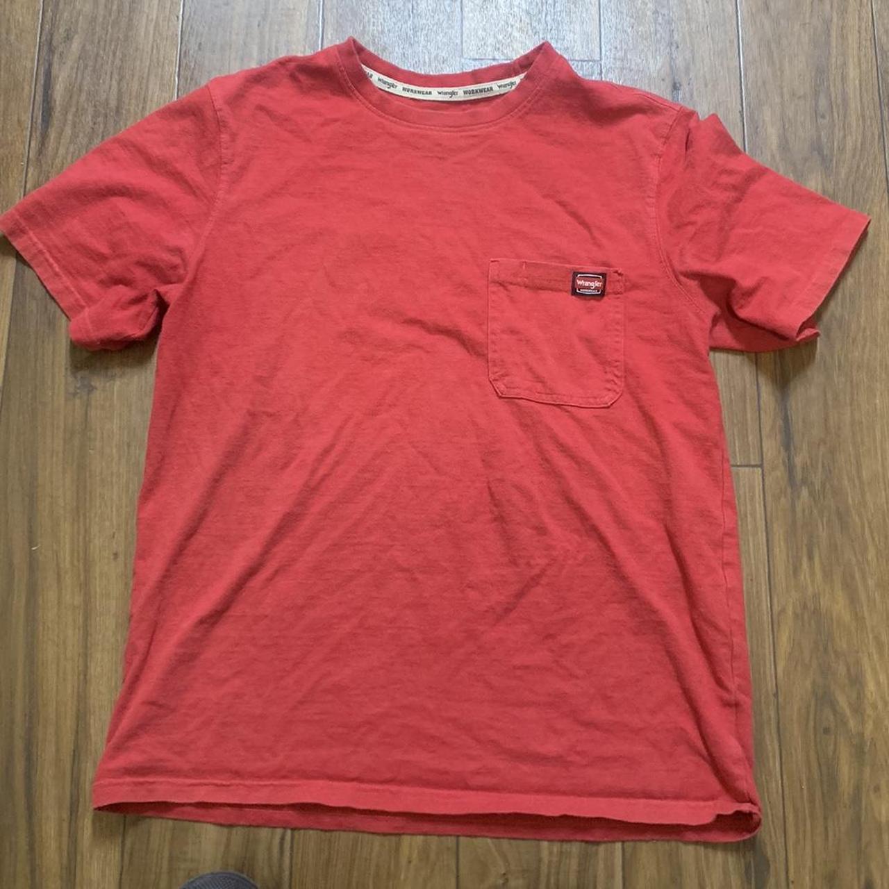 Red Wrangler pocket t shirt size M a lil... - Depop