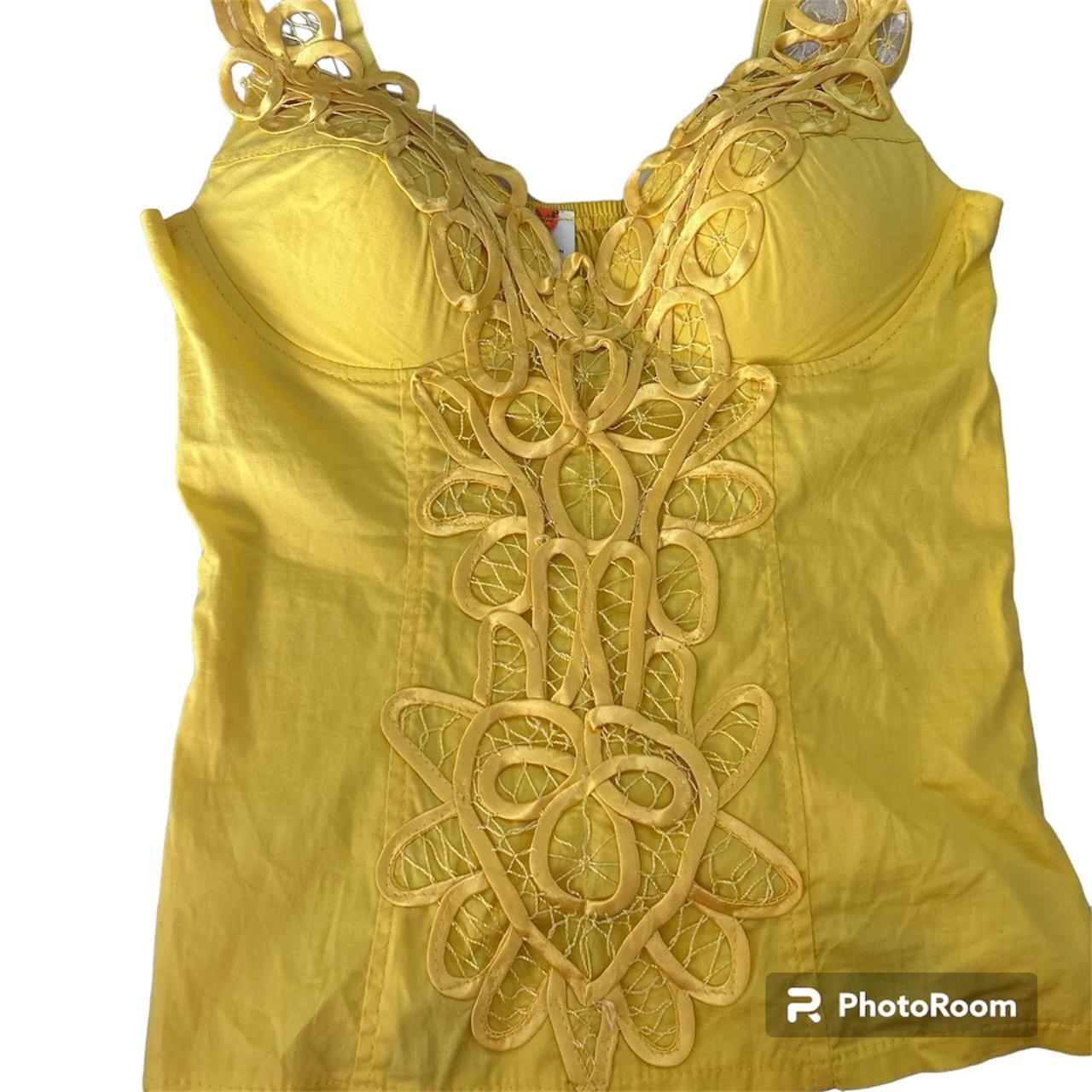 A yellow corset structured top - linen fabric... - Depop