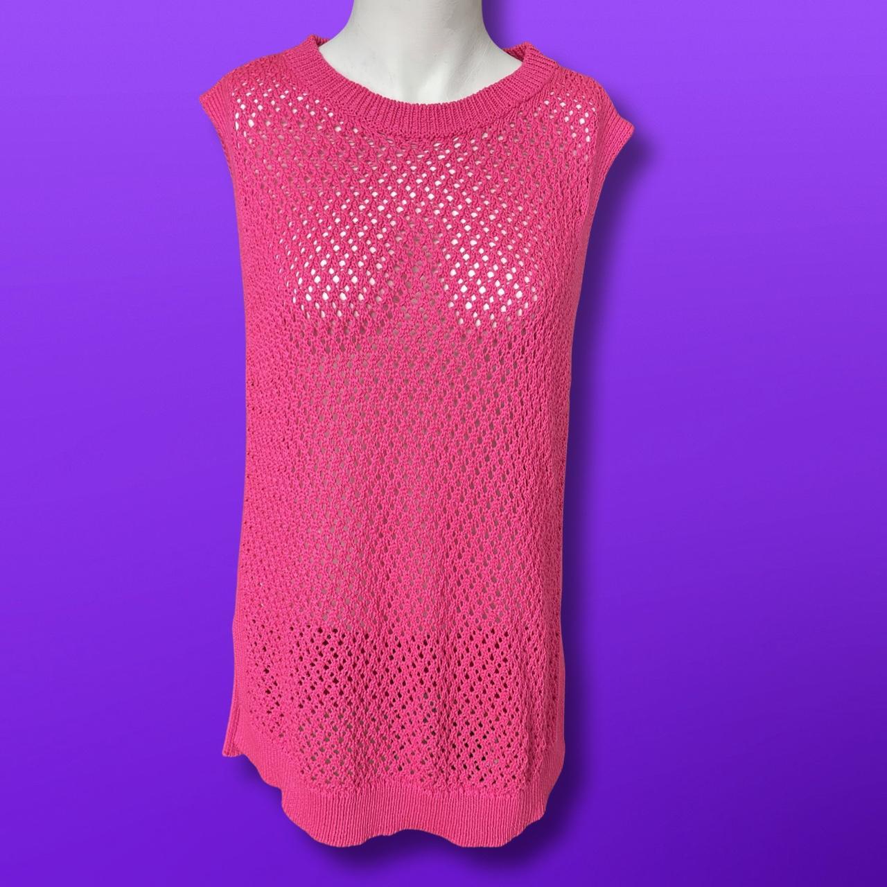 Bright pink long knitted mesh top. Perfect for... - Depop