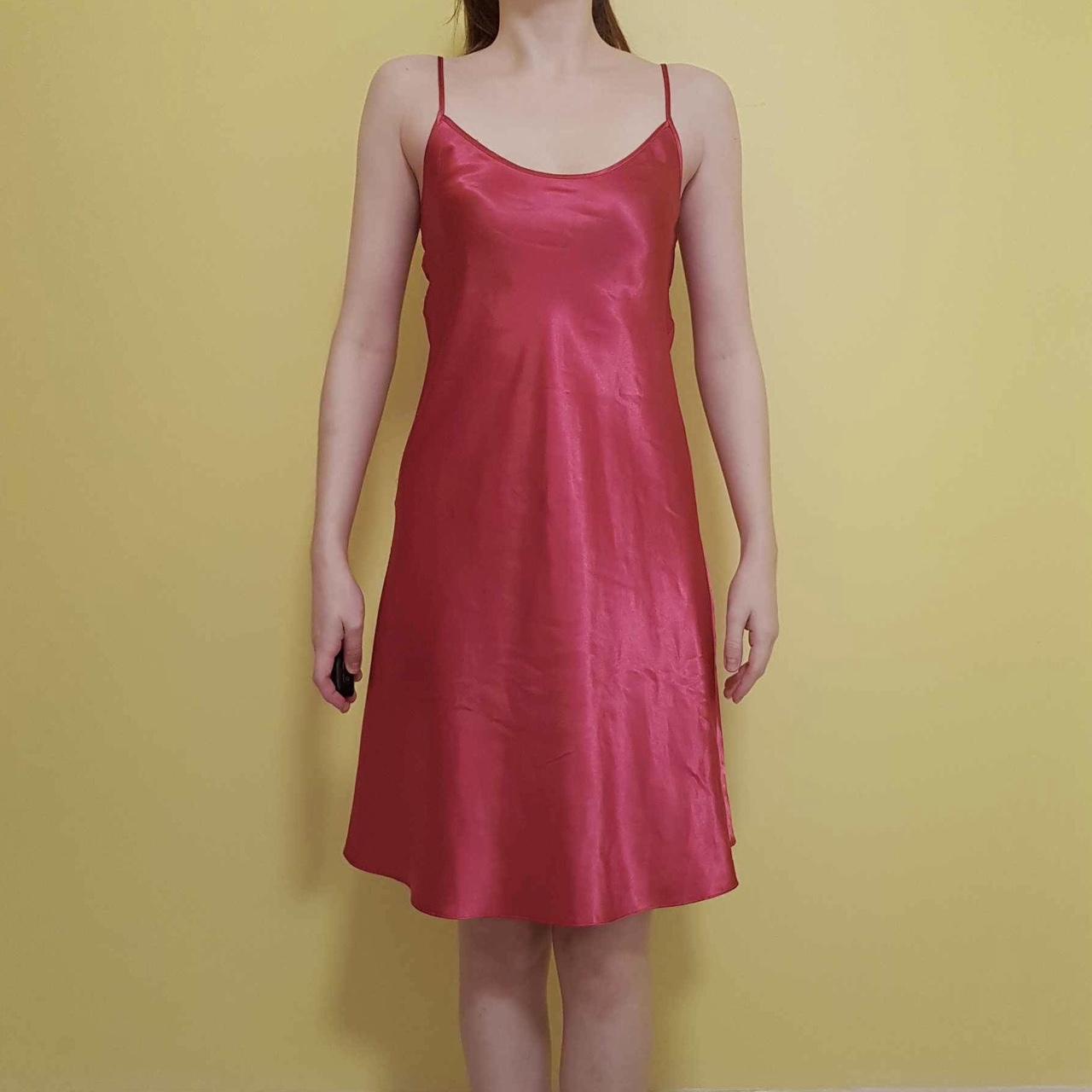 y2k raspberry pink satin bias cut slip dress brand... - Depop