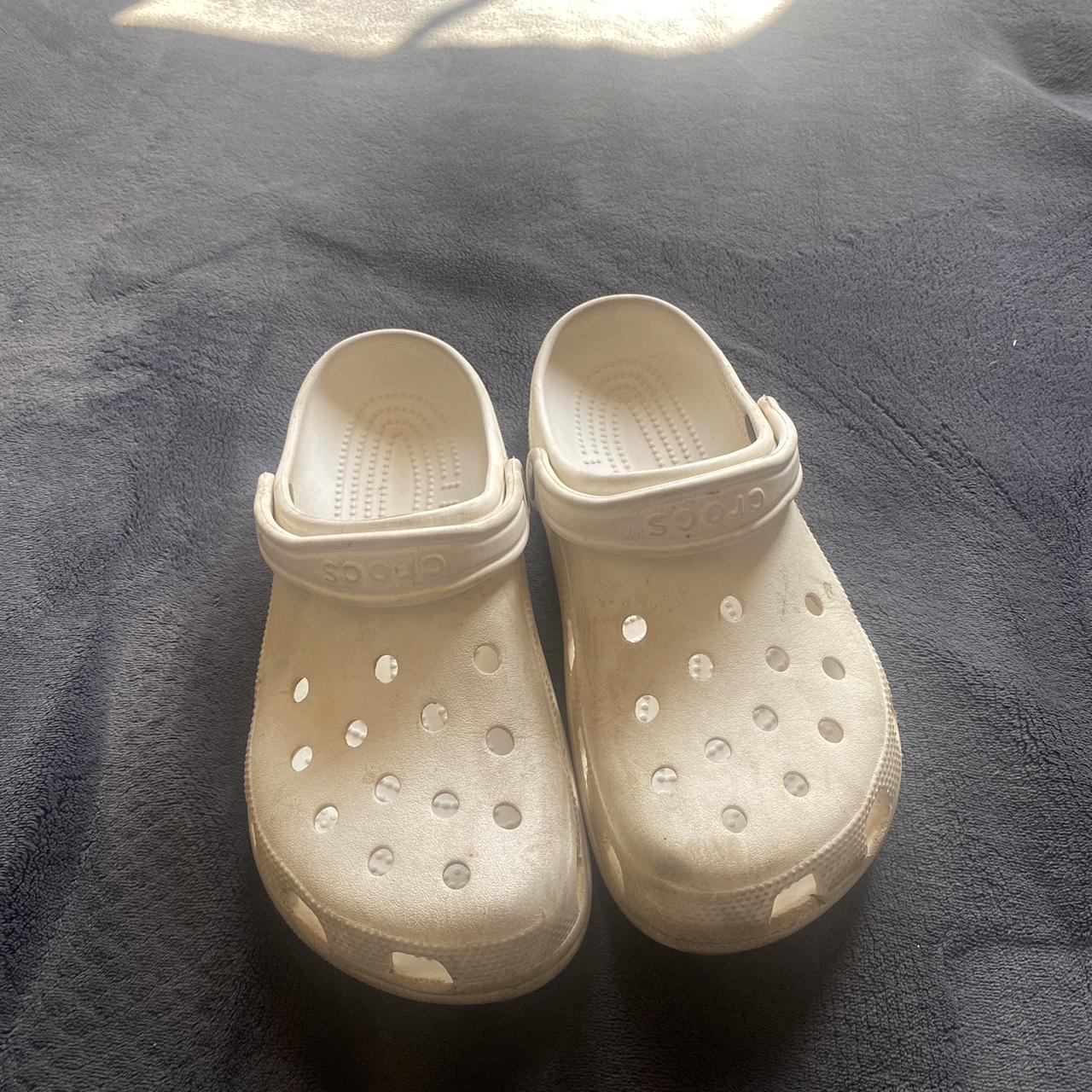 White Crocs Size 11 decent condition light scuffs - Depop