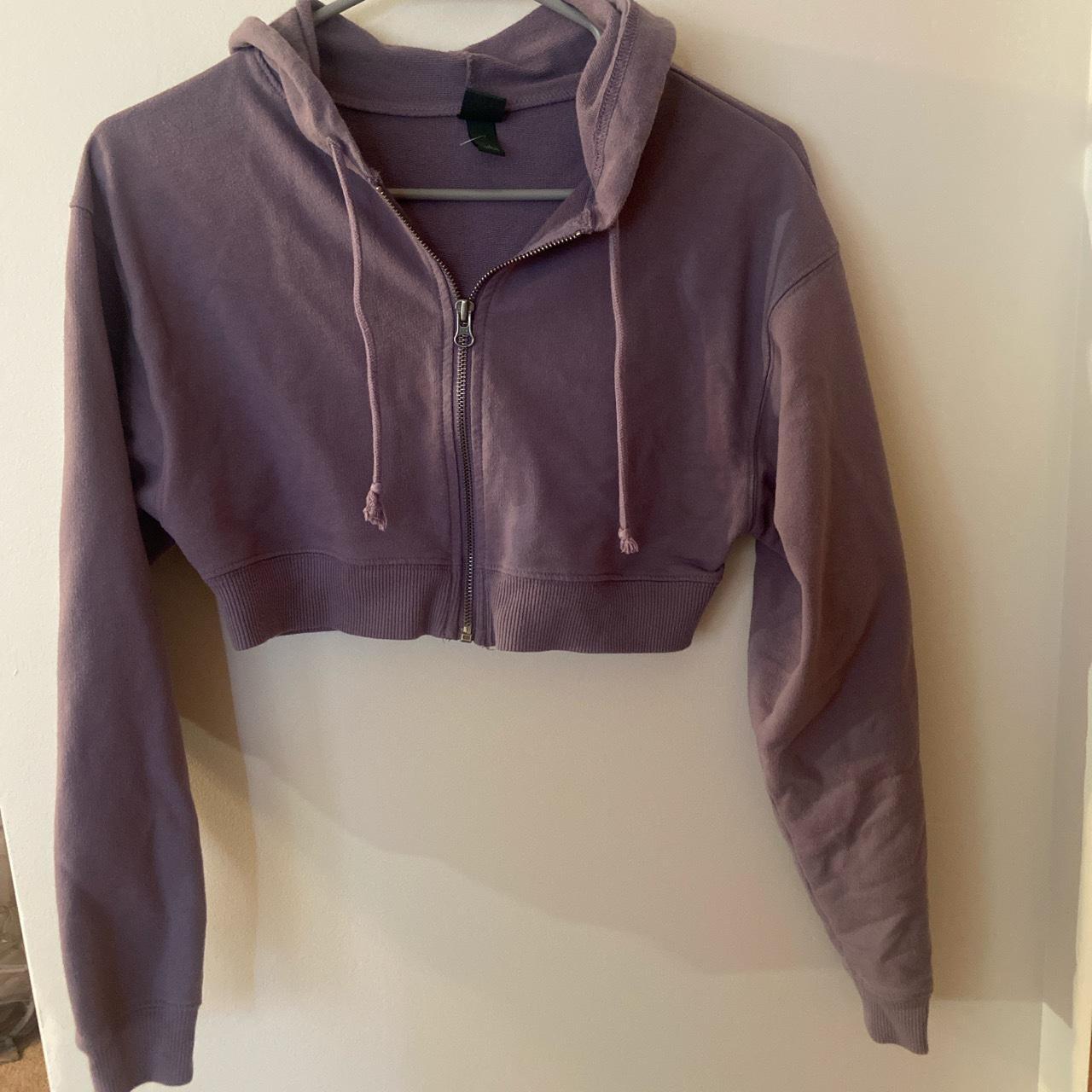 adorable purple cropped zip up hoodie with some... - Depop