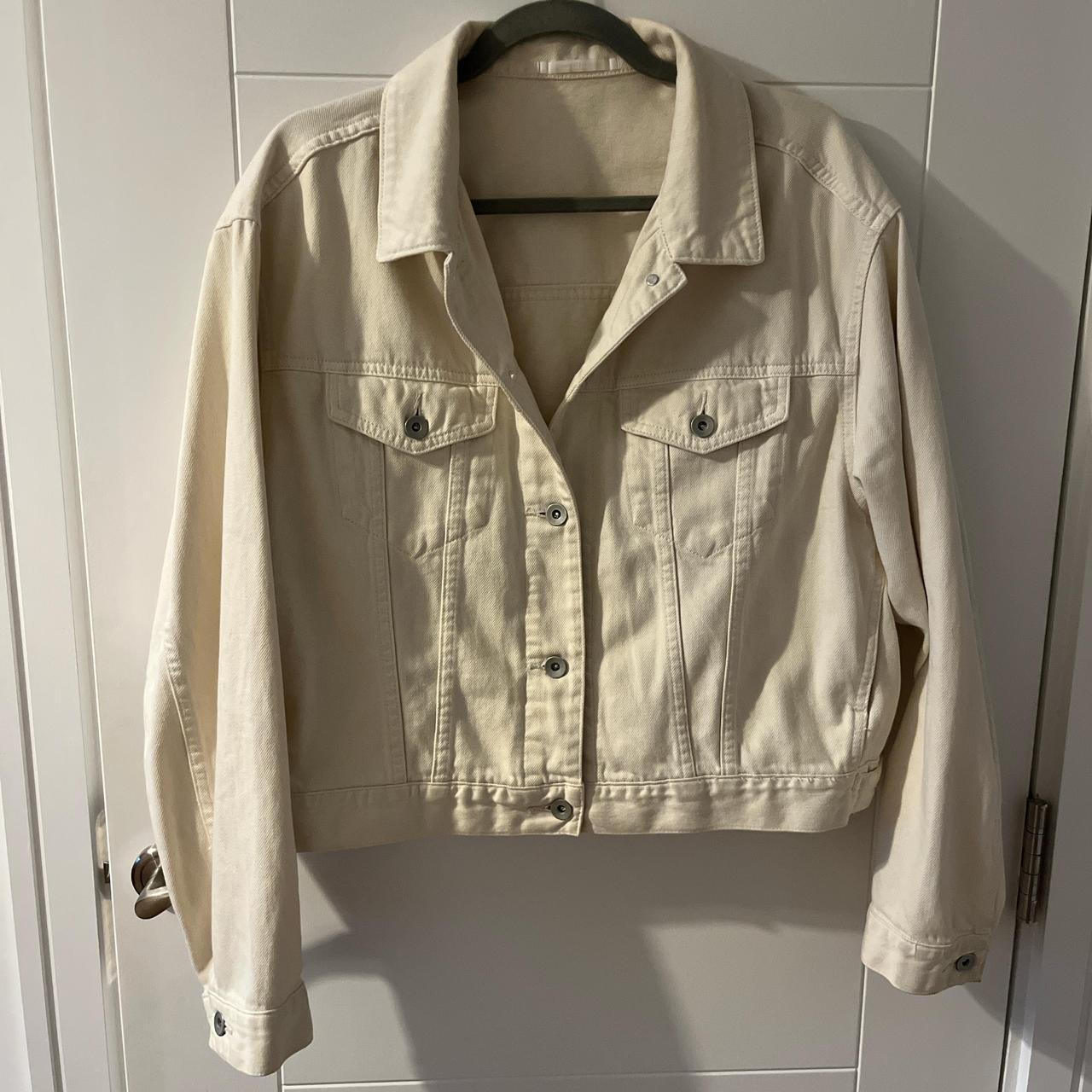 Uniqlo cotton denim style jacket with buttons and... | Depop