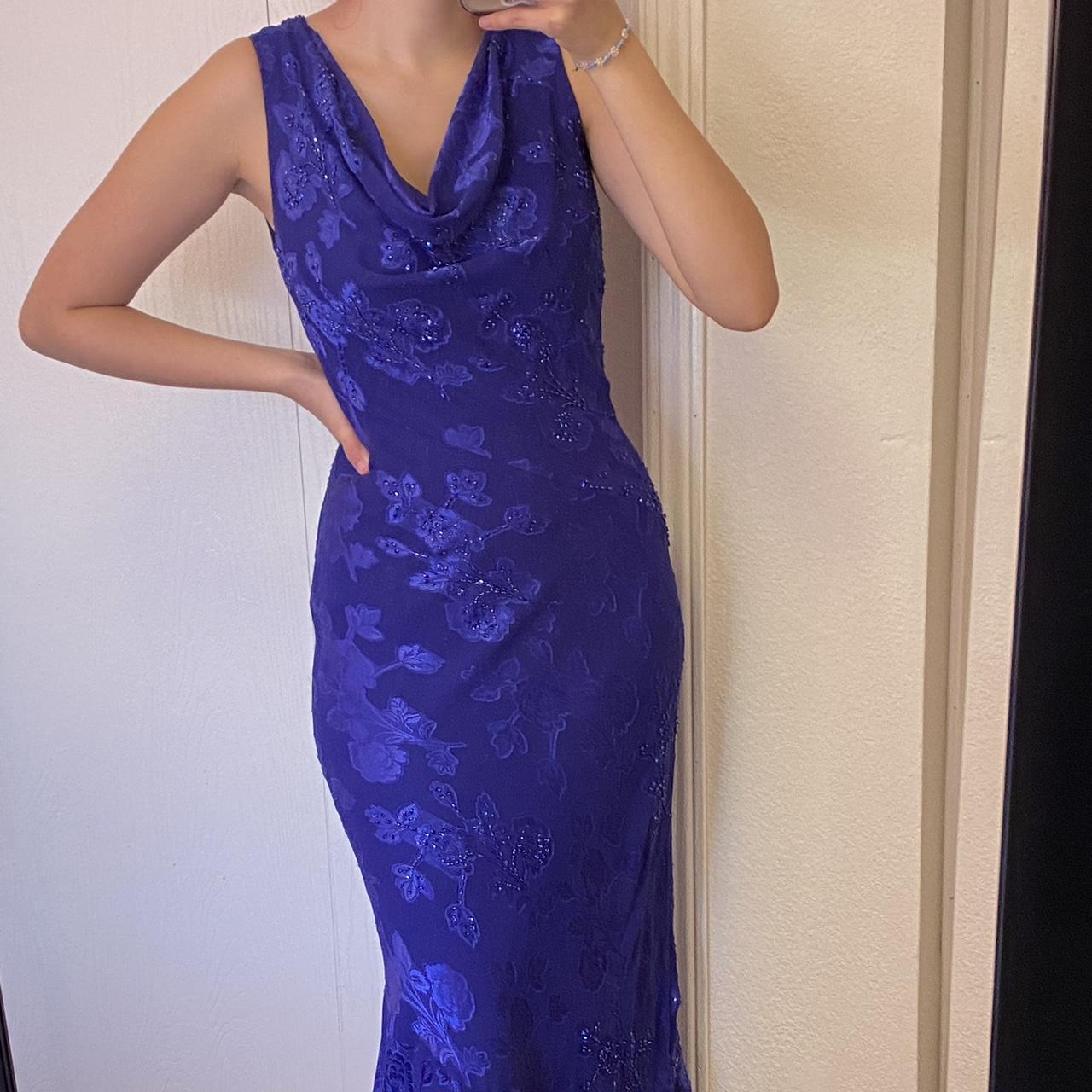 so pretty navy blue with flowers and sparkles - cowl... - Depop