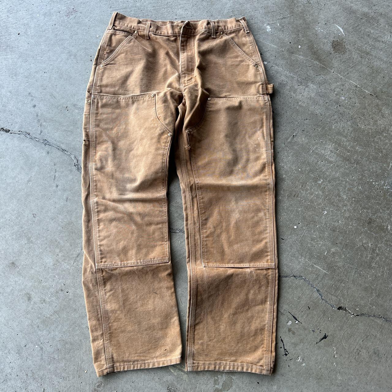 Vintage tan carhartt double knees Size: measured... - Depop