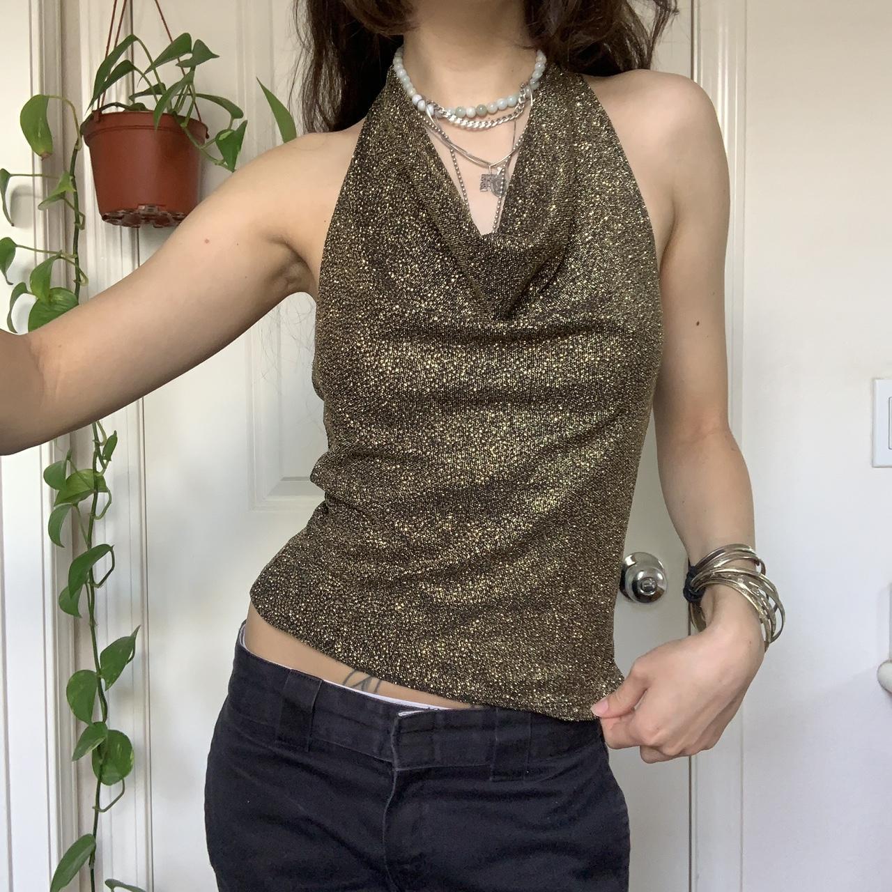 Sparkly halter top 🖤 Black and gold color scheme... - Depop