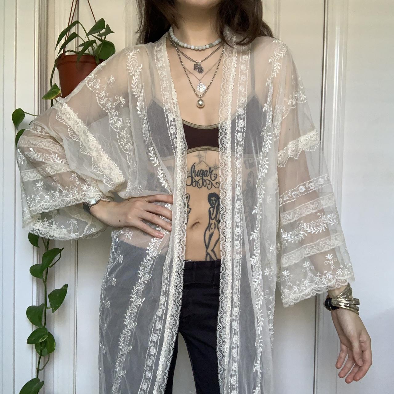 White Lace Robe 🦢 Full Length With Boxy Sleeves Depop