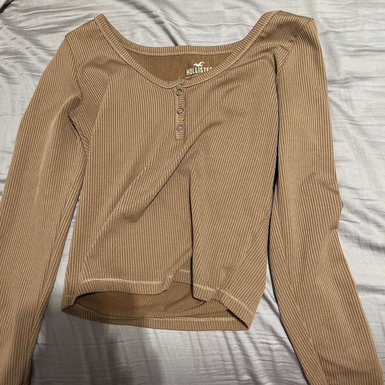 light brown long sleeve top with buttons at the... - Depop