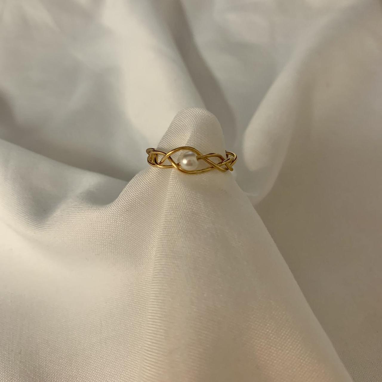 Gold pearl wire braided ring -msg ring size -water... - Depop
