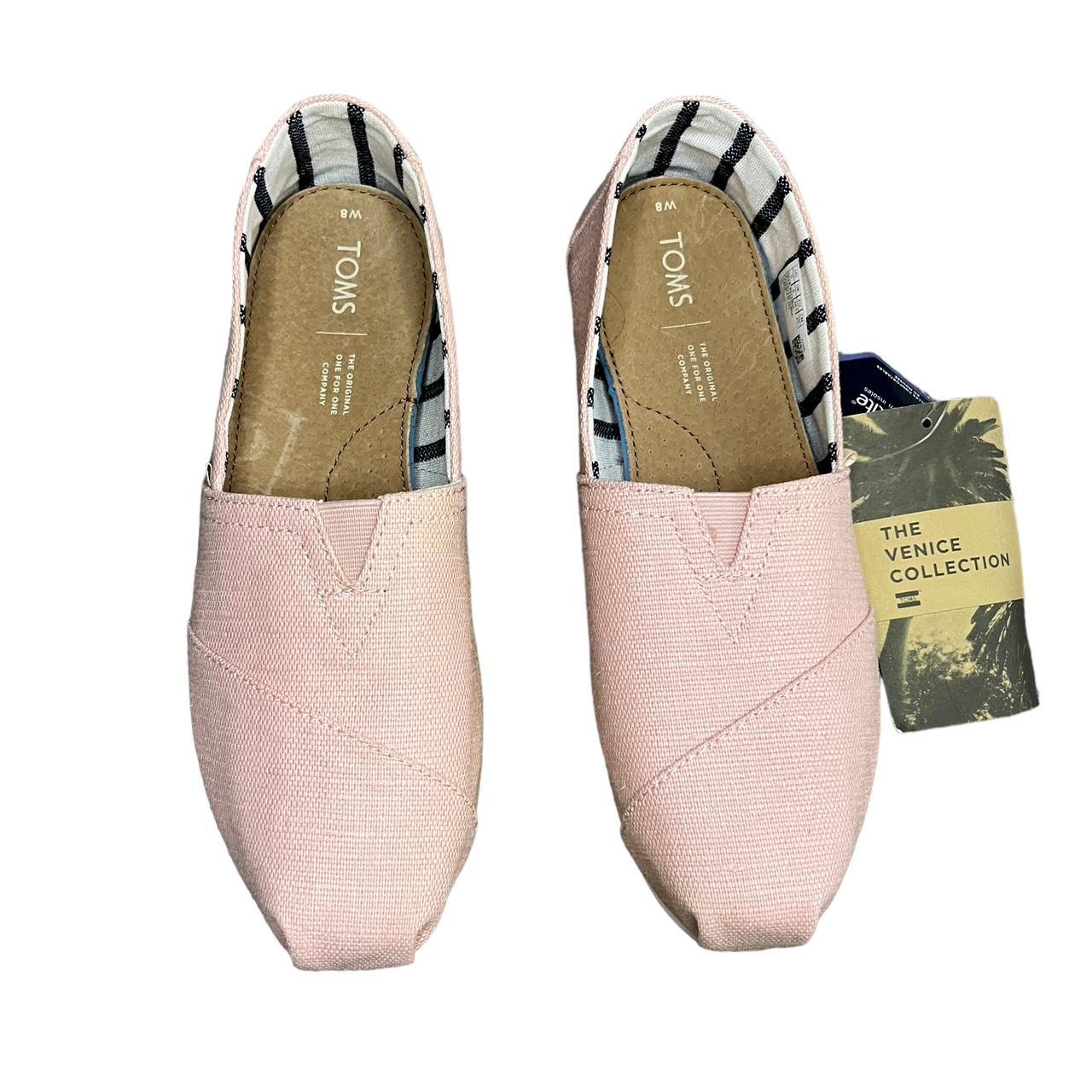 TOMS Women's Pink and White Espadrilles | Depop