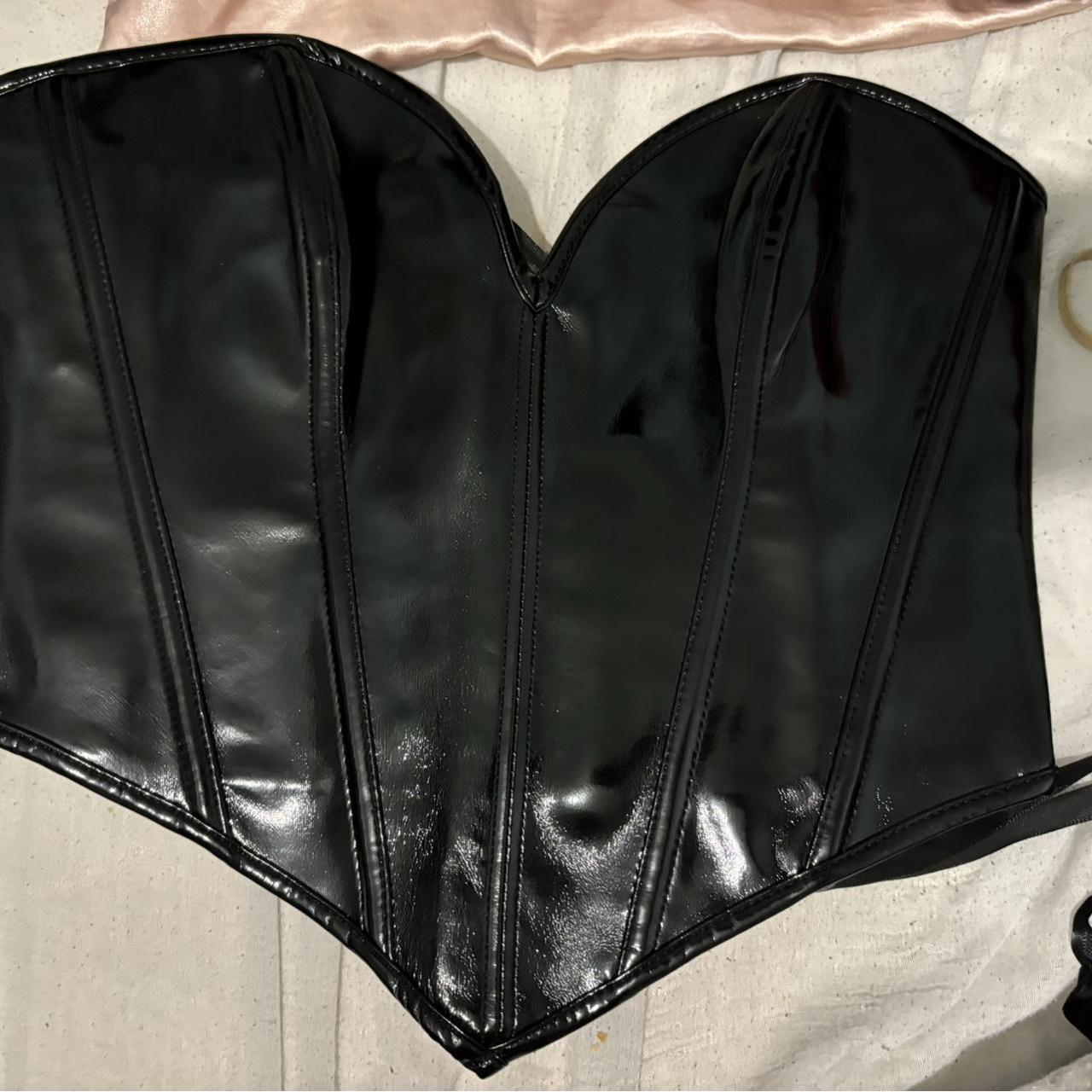 Faux leather asymmetrical corset. Size xs but neatly... - Depop