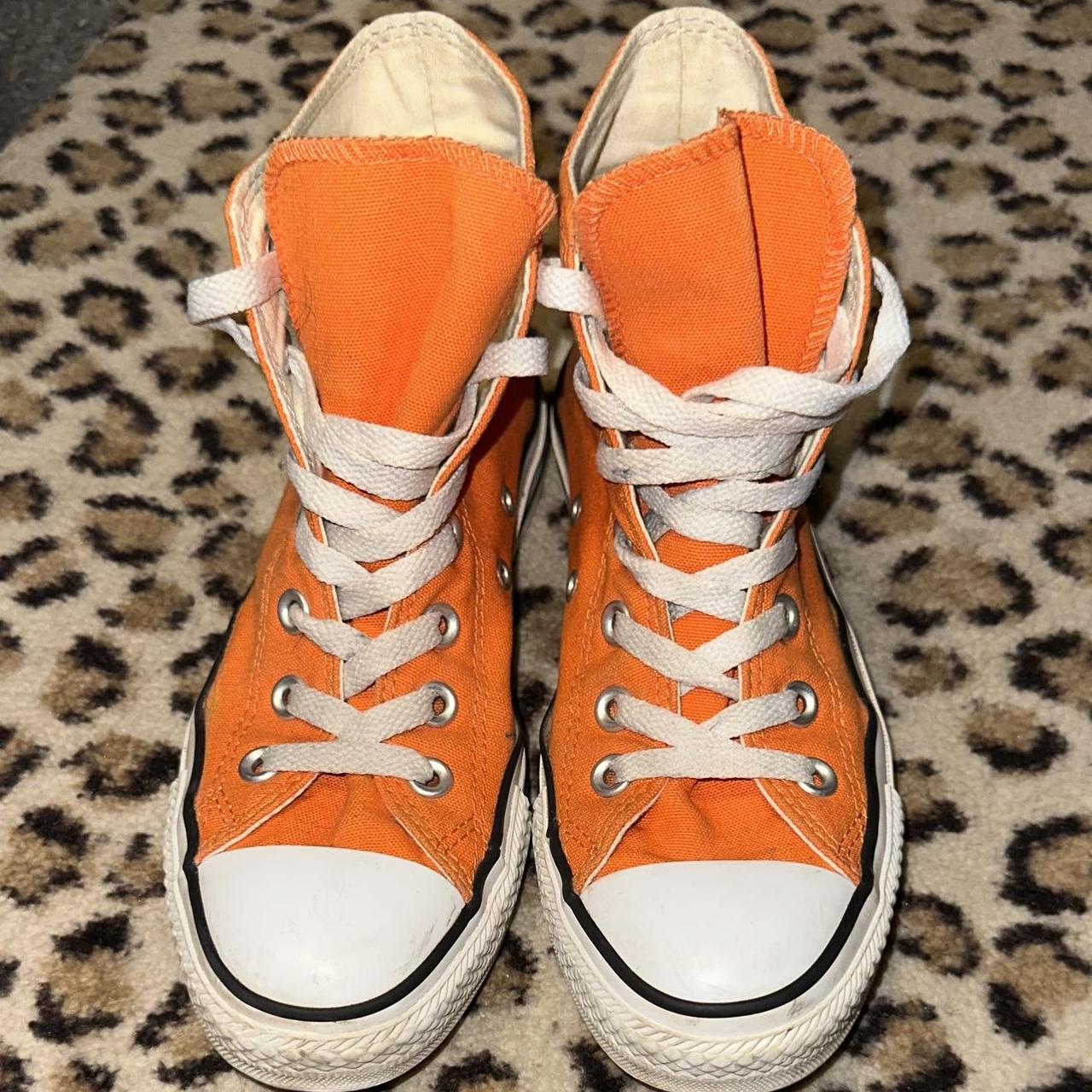 orange high top converse size 4 adult - Depop