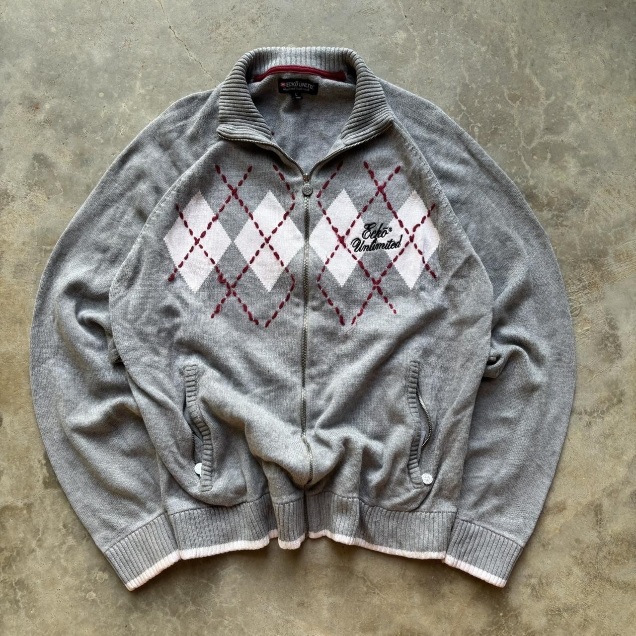 vintage 90s Ecko Unltd. indie argyle zip up polo... | Depop