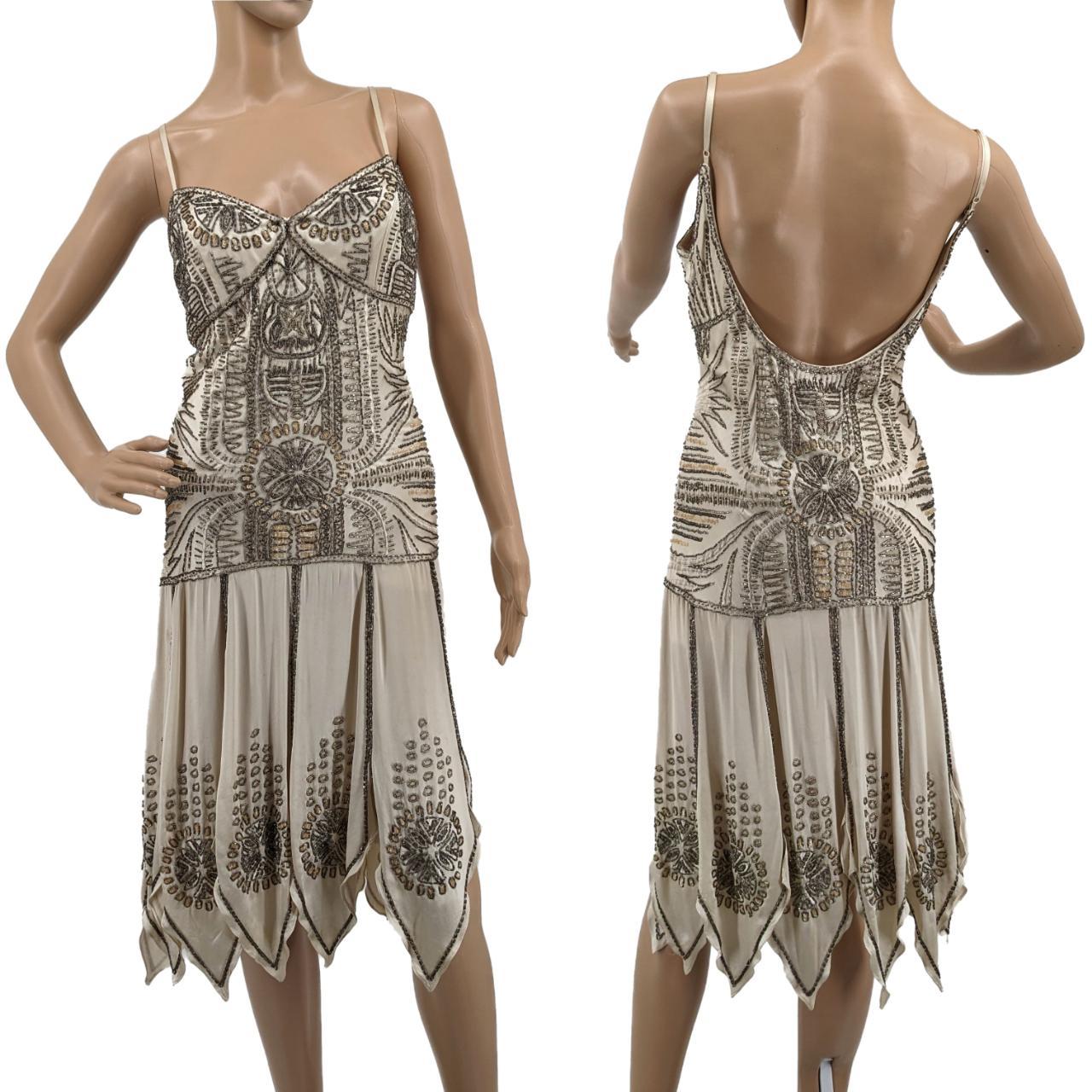 Vintage 2000s (y2k) Sue Wong midi dress. Cream silk.... - Depop