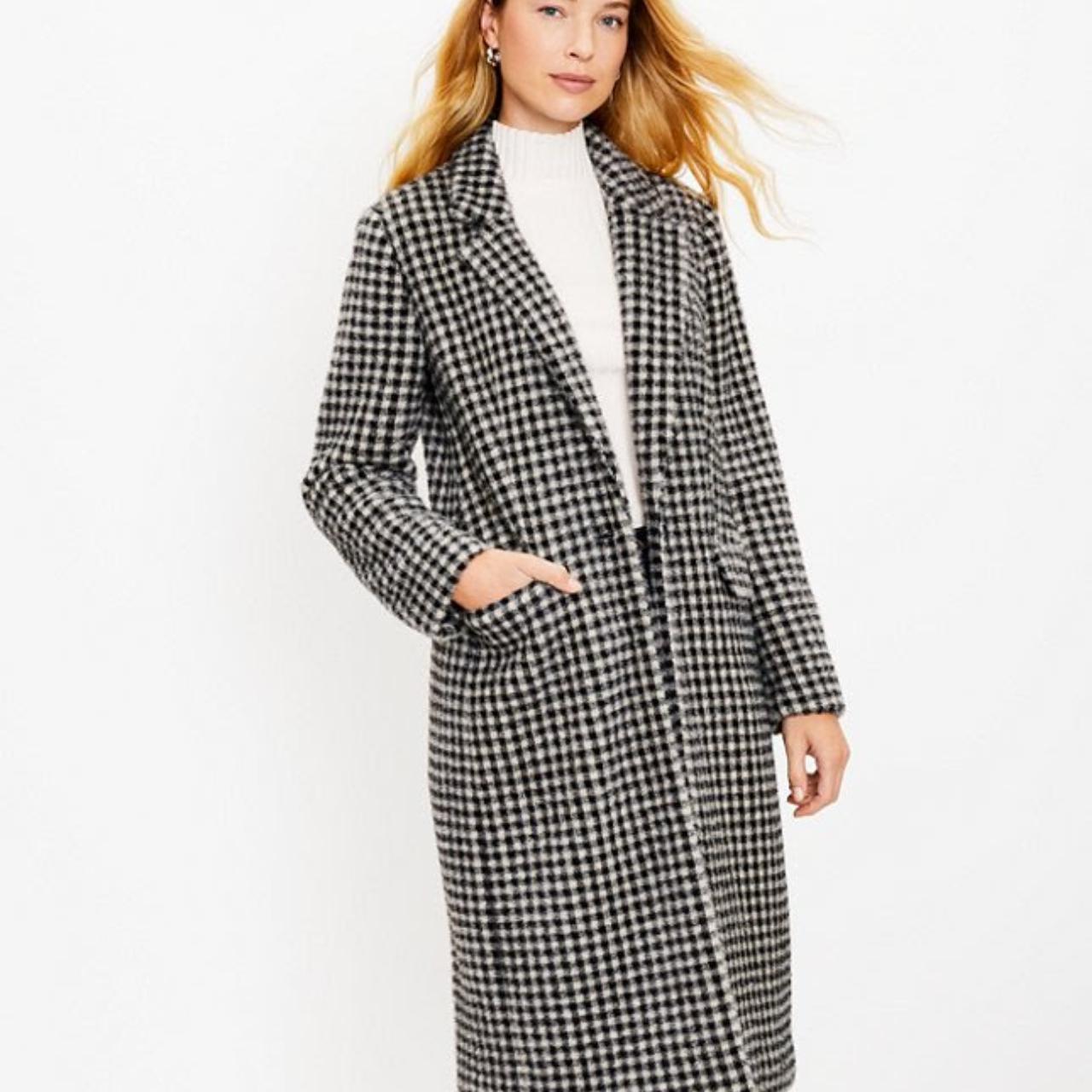 LOFT beautiful black and white long coat, hits just... | Depop