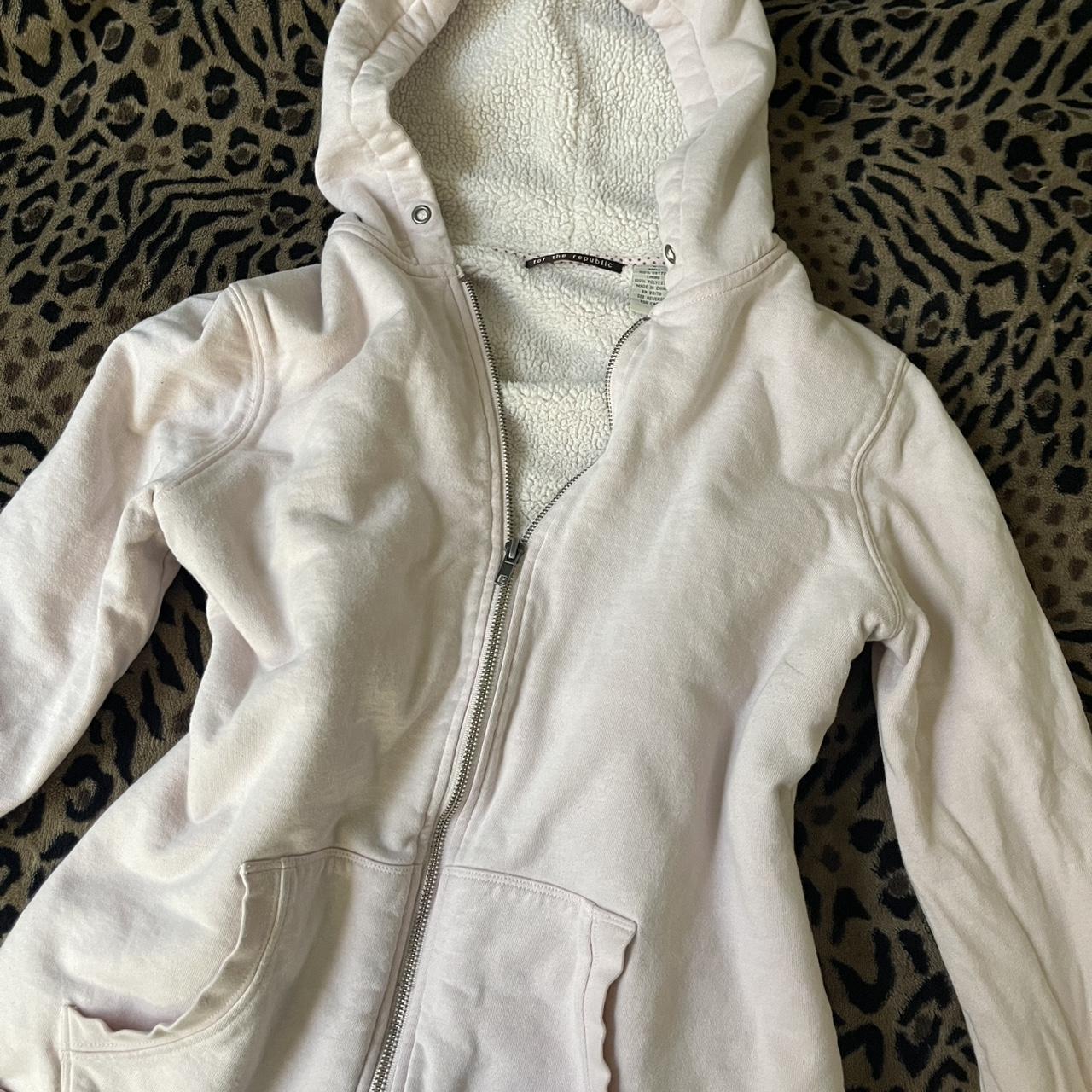 Size L light pink coquette zip up w/ fur on inside... | Depop